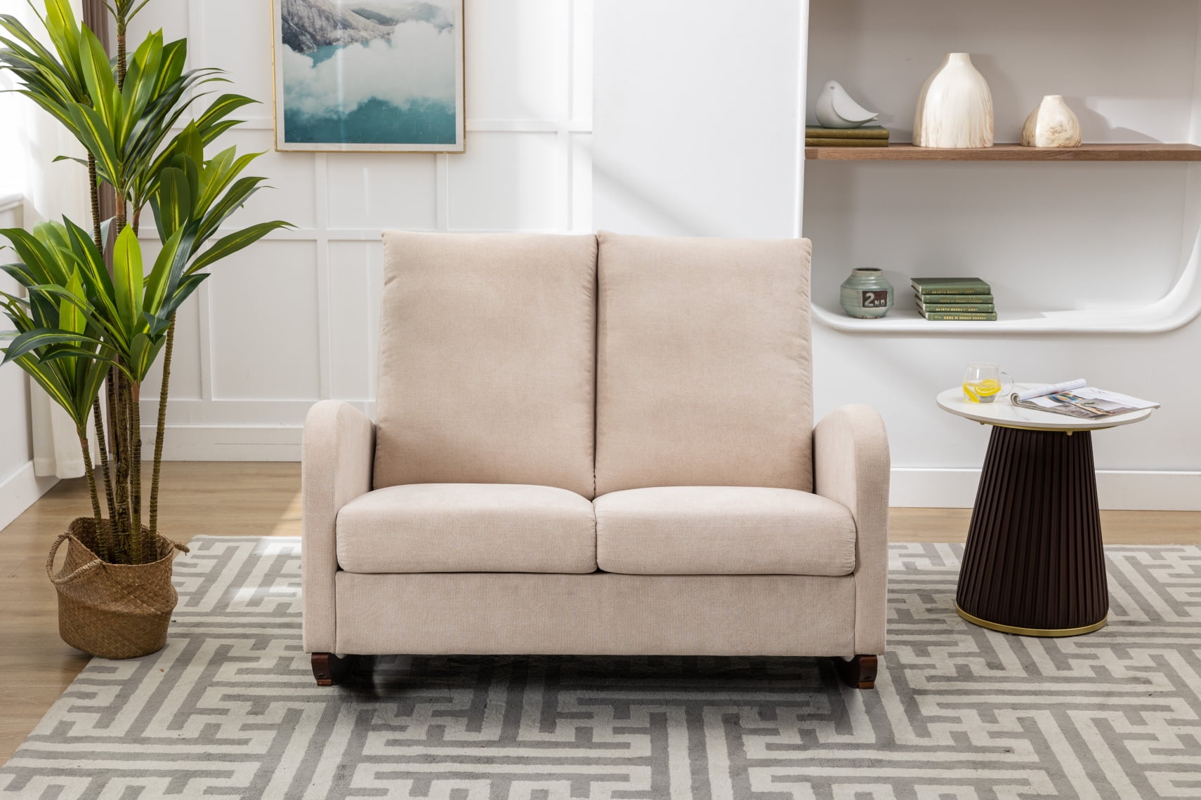 Modern Double Rocking Chair, Oversized Upholstered Loveseat Accent ...