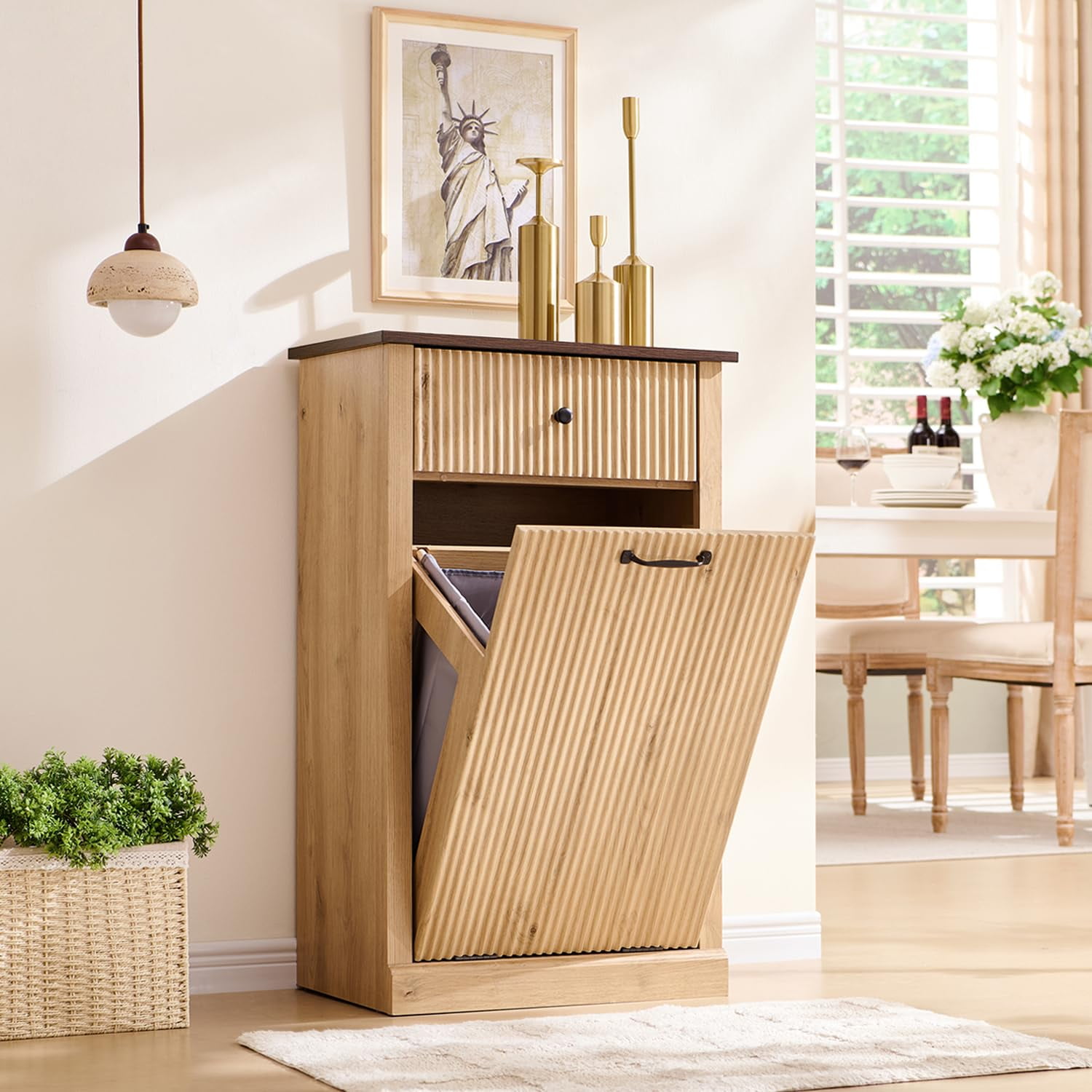 Modern Double Tilt-Out Trash Cabinet 20 Gallon Fluted Laundry Hamper ...