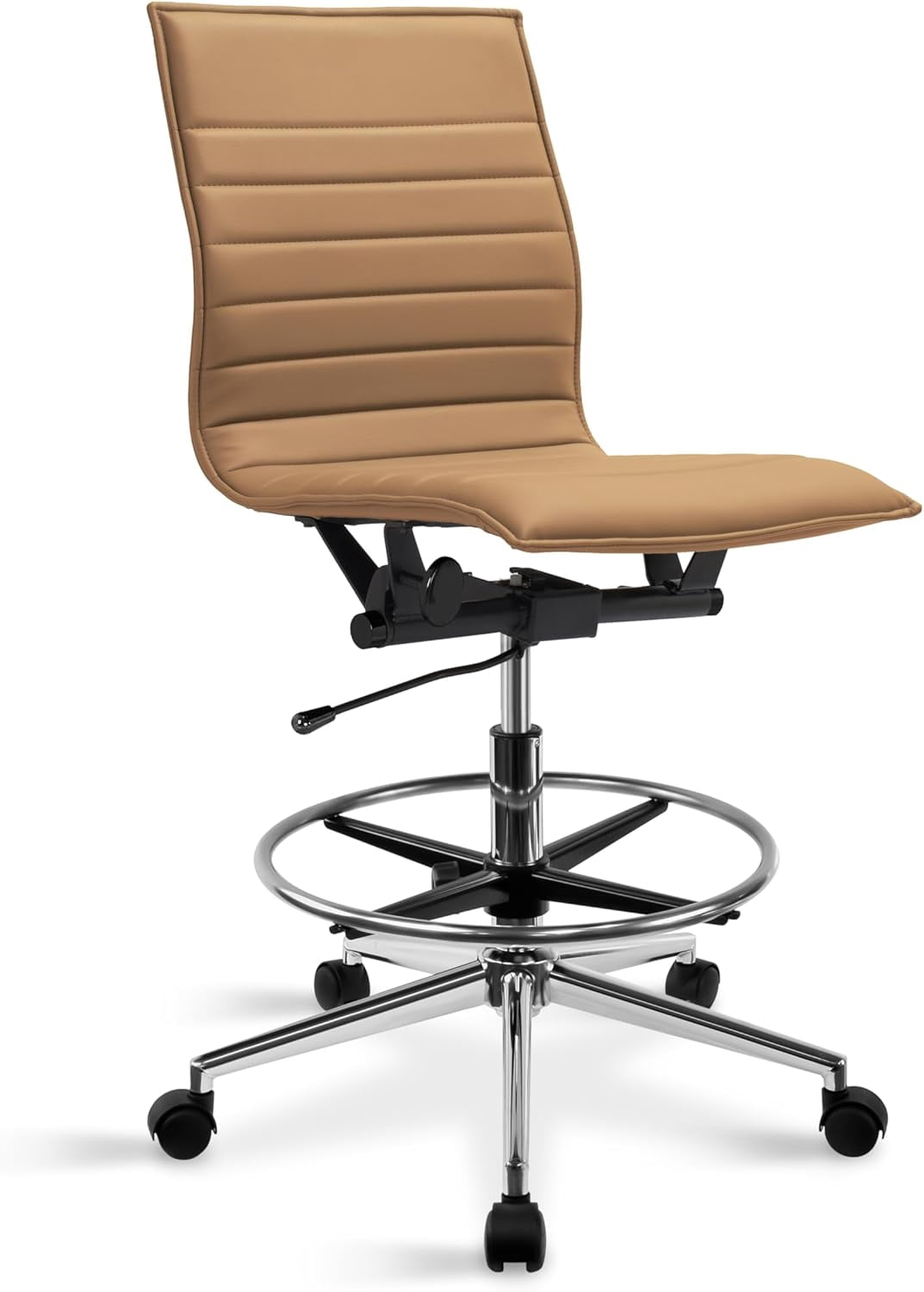 Modern Drafting Chair | Upholstered Ribbed Armless Mid Back with Tall ...