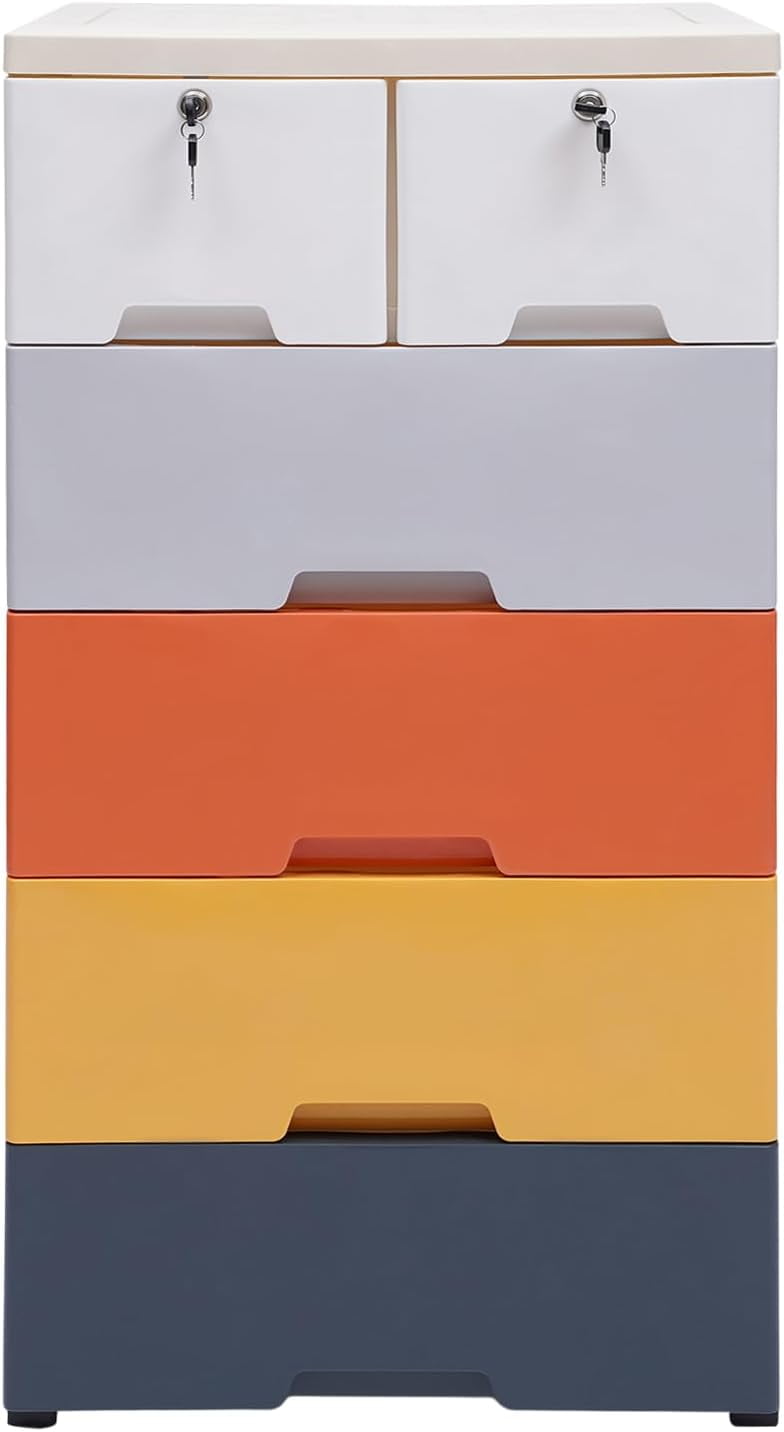Modern Drawers Dresser, 5 Tier Storage Tower with 6 Drawer and 5 Wheels ...