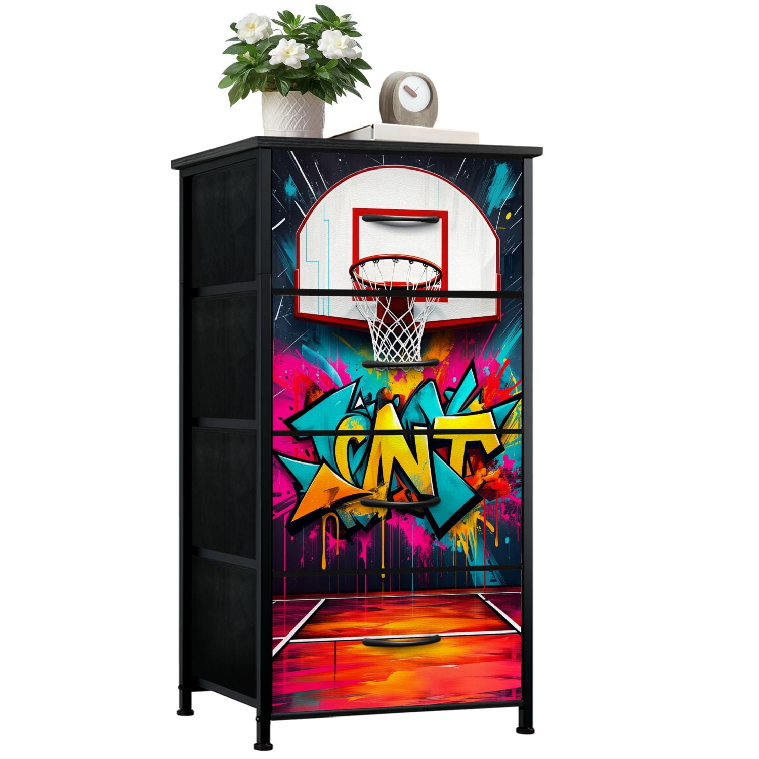 Modern Dresser for Bedroom with 4 Storage Drawers Graffiti Basketball ...