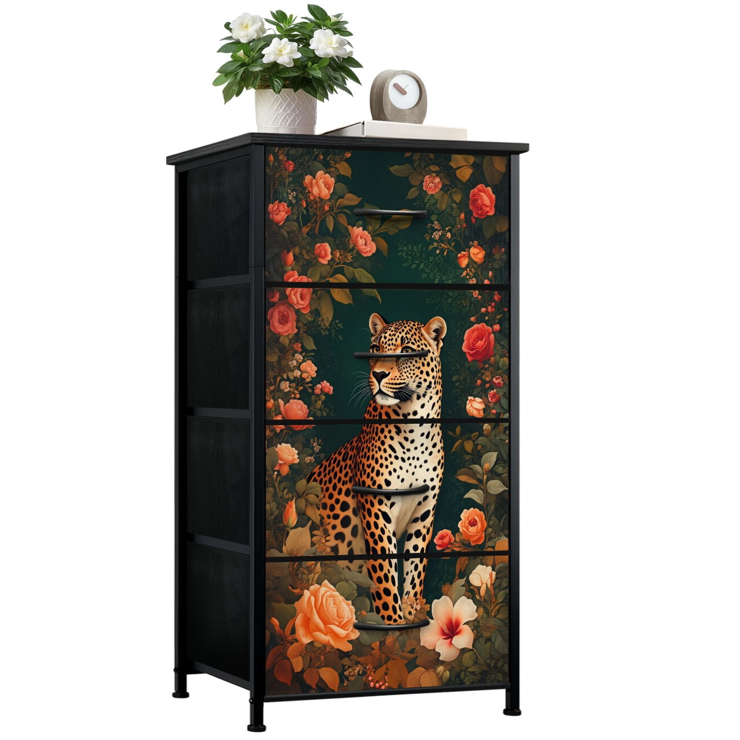 Modern Dresser for Bedroom with 4 Storage Drawers Leopard Portrait ...