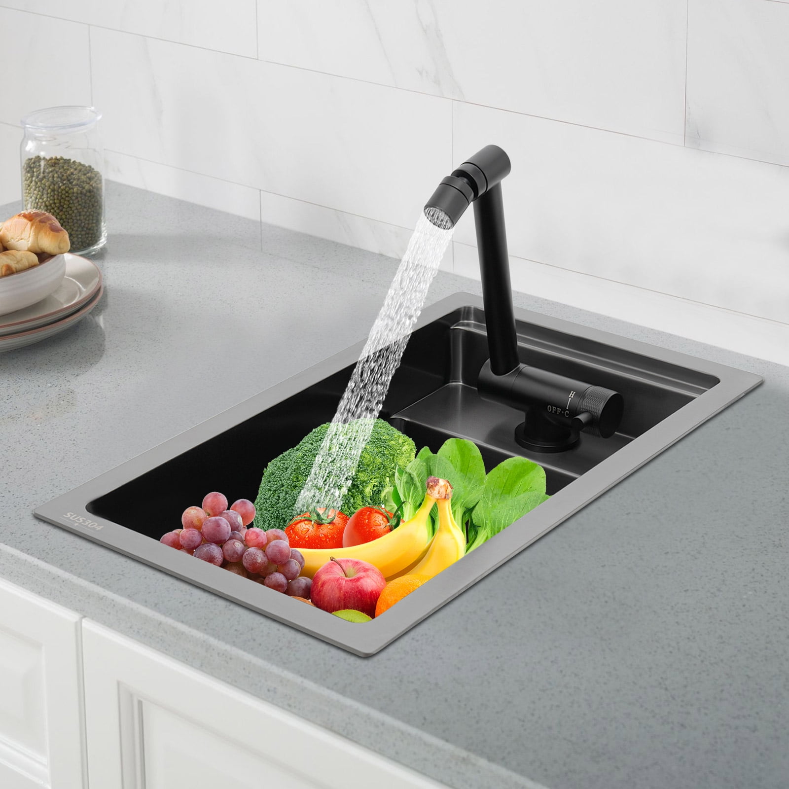 Modern Drop in Bar Sink, Single Bowl Kitchen Sink with Foldable Faucet ...