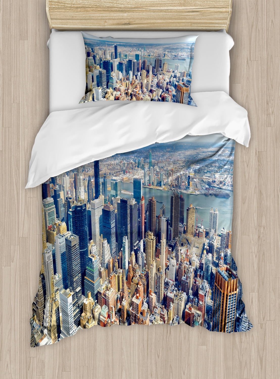 Modern Duvet Cover Set, Aerial View of Manhattan Skyline High ...
