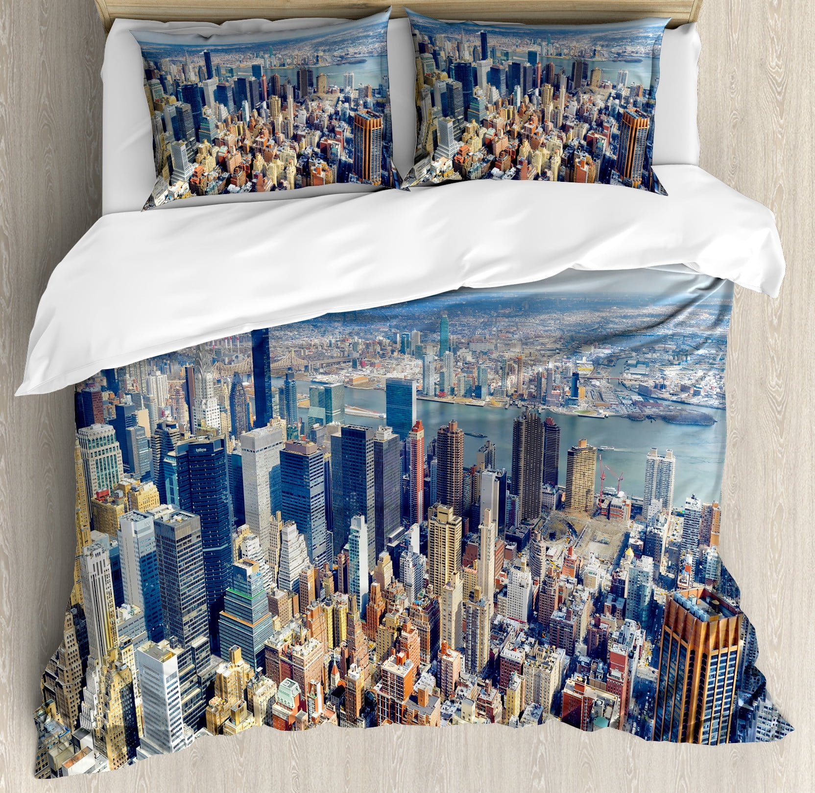 Modern Duvet Cover Set, Aerial View of Manhattan Skyline High ...