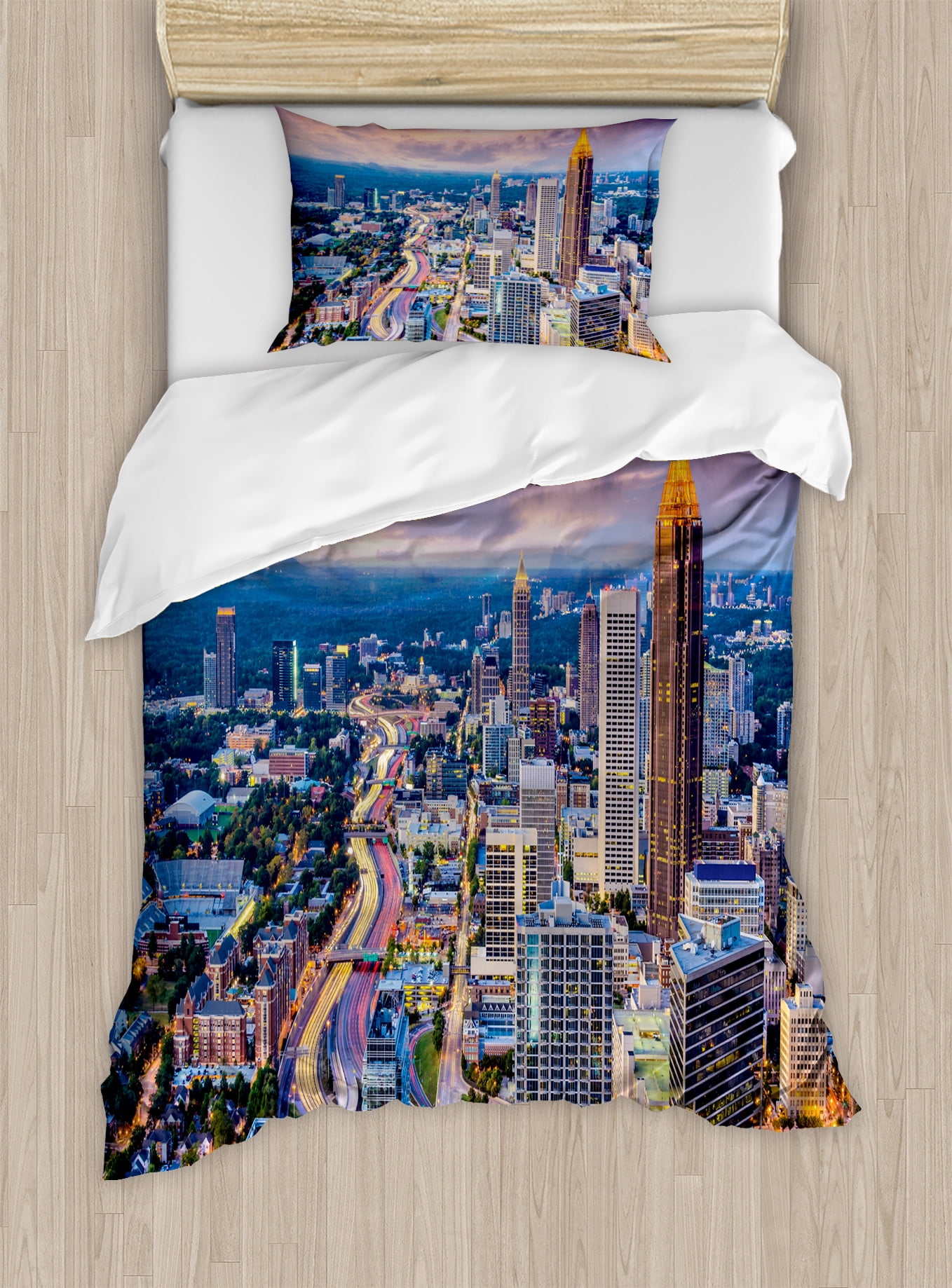 Modern Duvet Cover Set, Atlanta City Skyline at Sunset with Syk Georgia ...