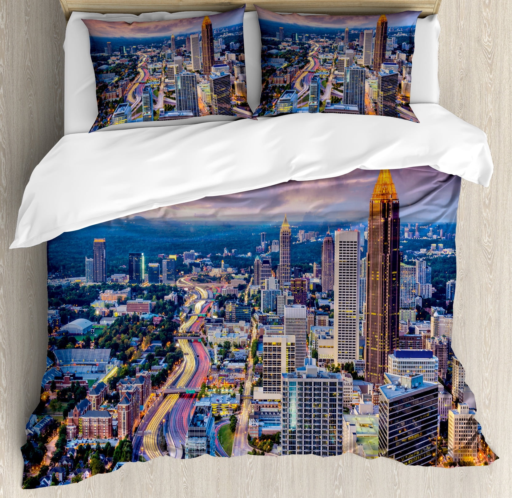 Modern Duvet Cover Set, Atlanta City Skyline at Sunset with Syk Georgia ...