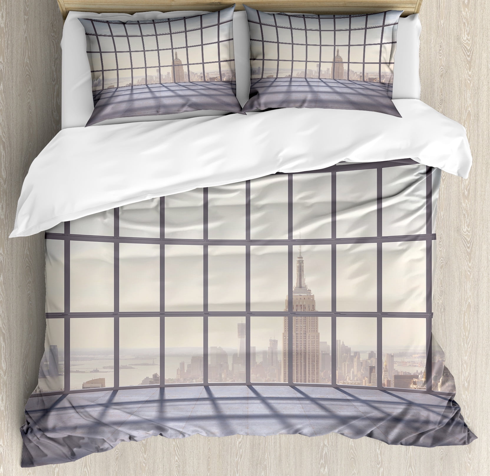 Modern Duvet Cover Set, Big Office Windows Lattice Square Lines ...