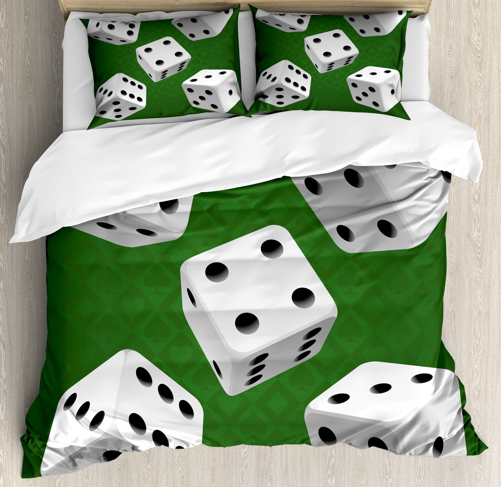Modern Duvet Cover Set, Casino Gamble Rolling Dice Set Green Background ...