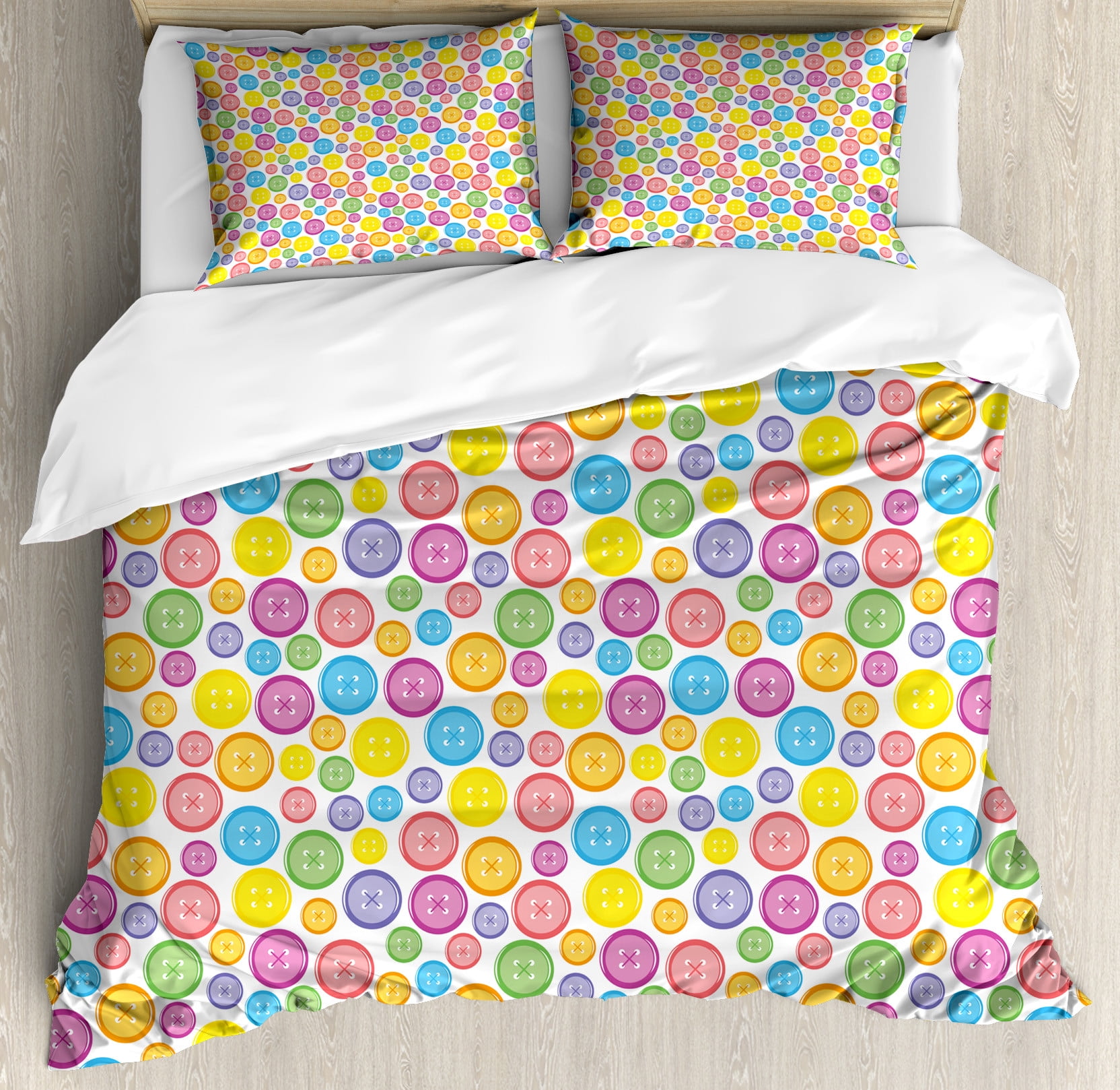 Modern Duvet Cover Set, Circular Shaped Buttons Pattern in Various ...