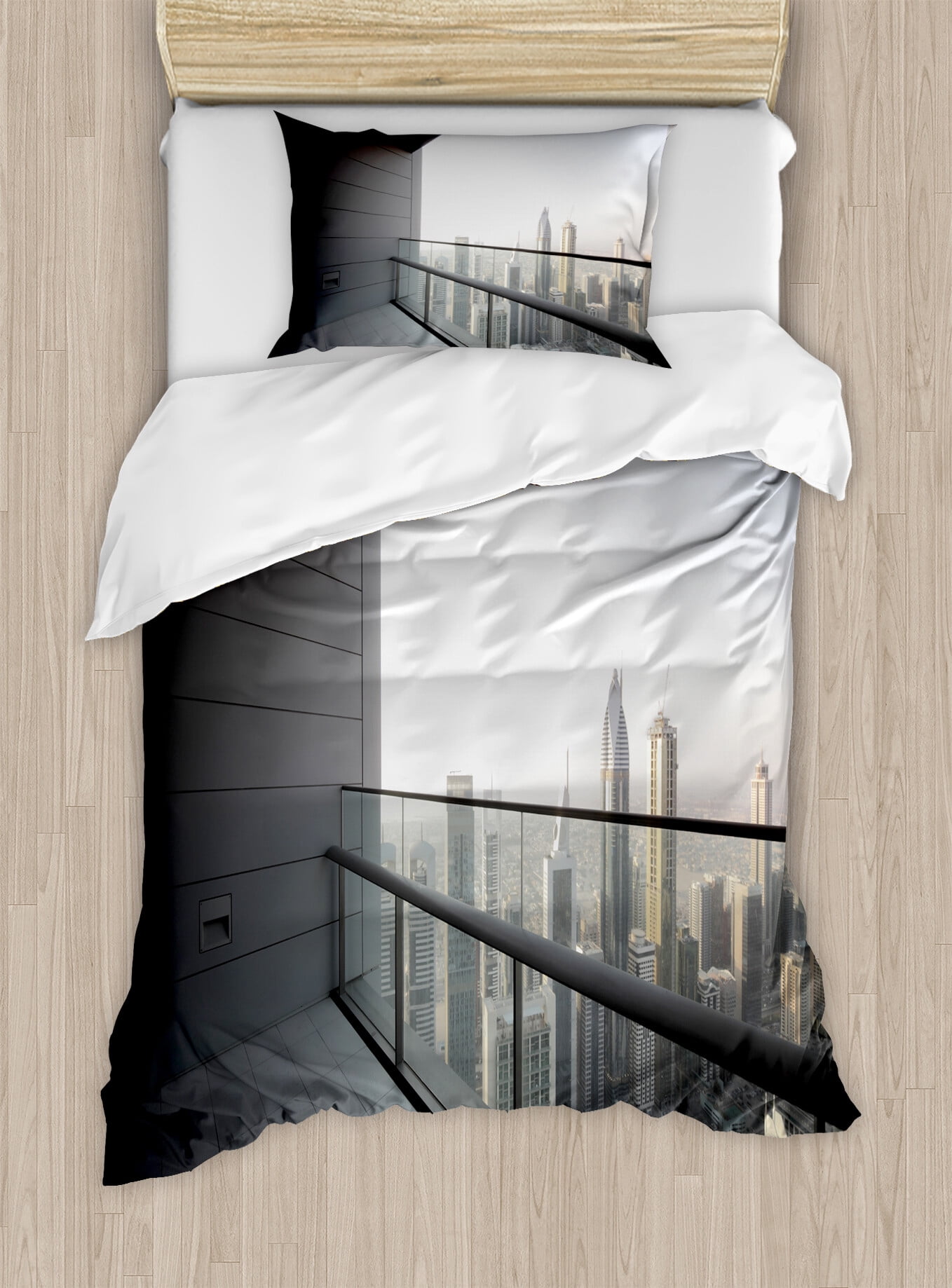 Modern Duvet Cover Set, City Dubai Landscape Downtown from Balcony ...
