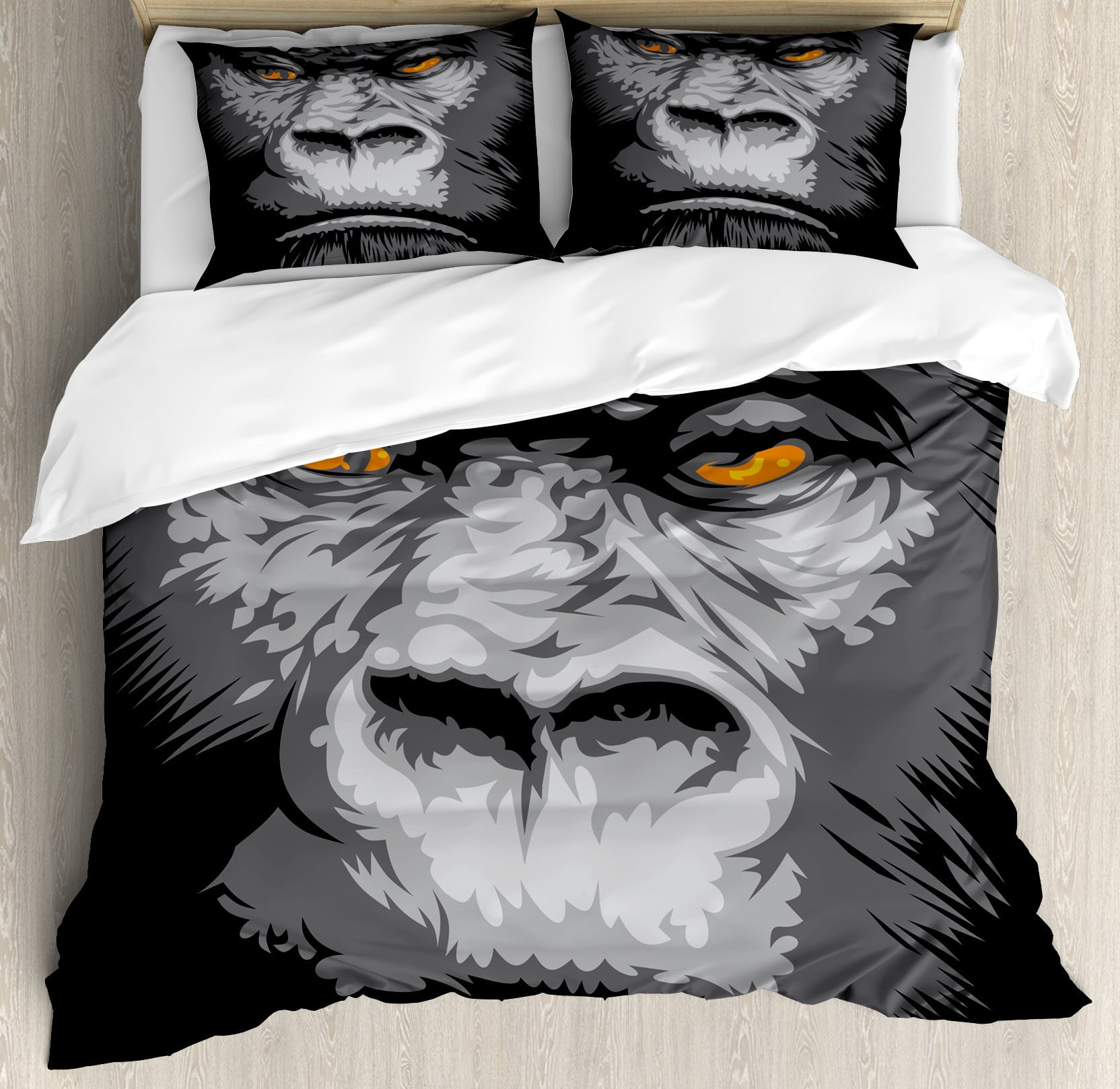 Modern Duvet Cover Set, Close up Gorilla Portrait with Orange Eyes Zoo ...