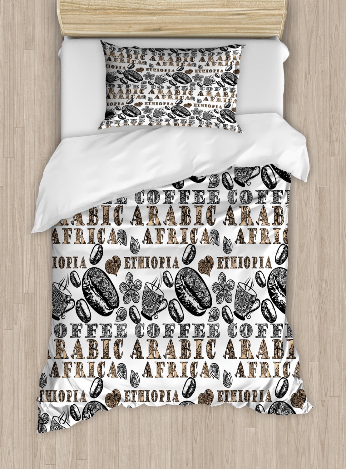 Modern Duvet Cover Set, Coffee Beans with Ornamental Words Ethiopians ...
