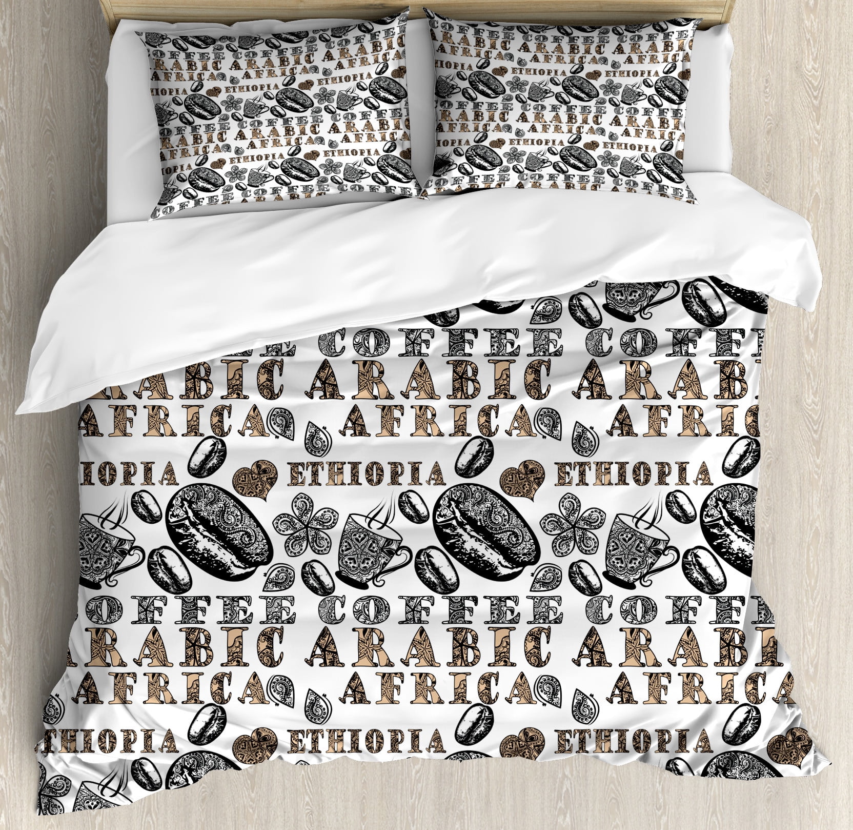 Modern Duvet Cover Set, Coffee Beans with Ornamental Words Ethiopians ...