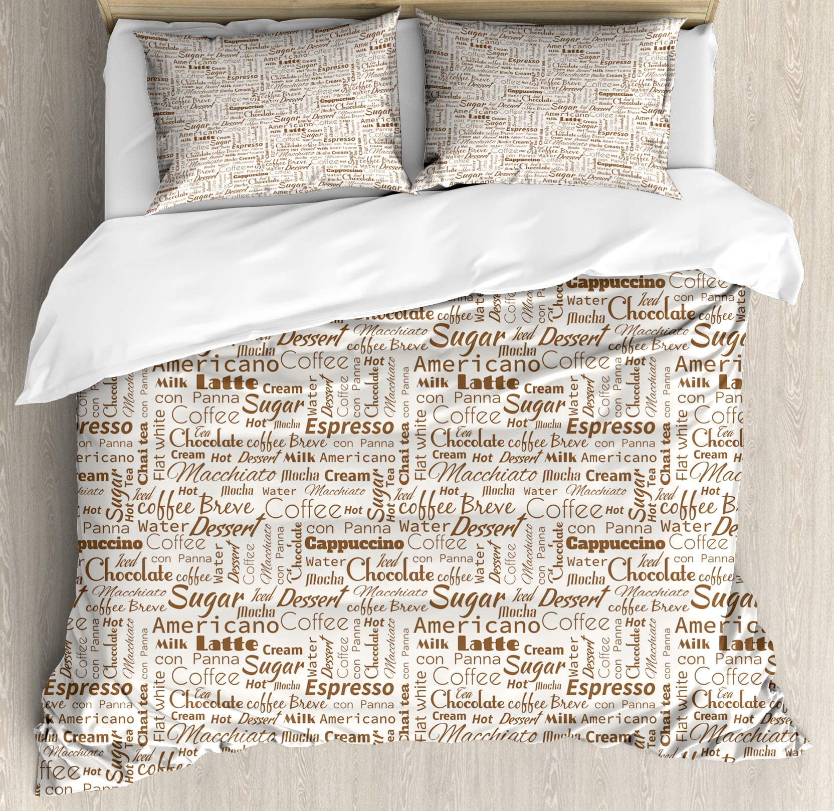 Modern Duvet Cover Set, Coffee Themed Words Macchiato Mocha Americano ...