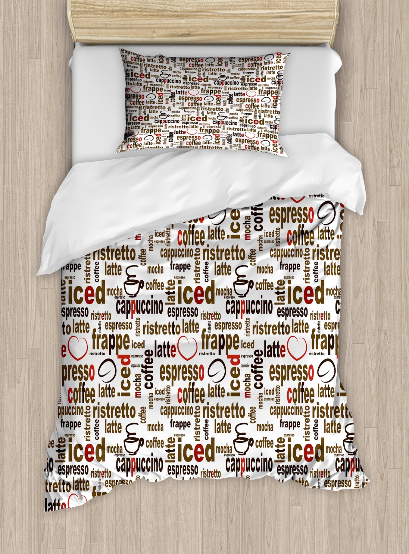 Modern Duvet Cover Set, Coffee Words Cafe Typography in Point Sizes ...