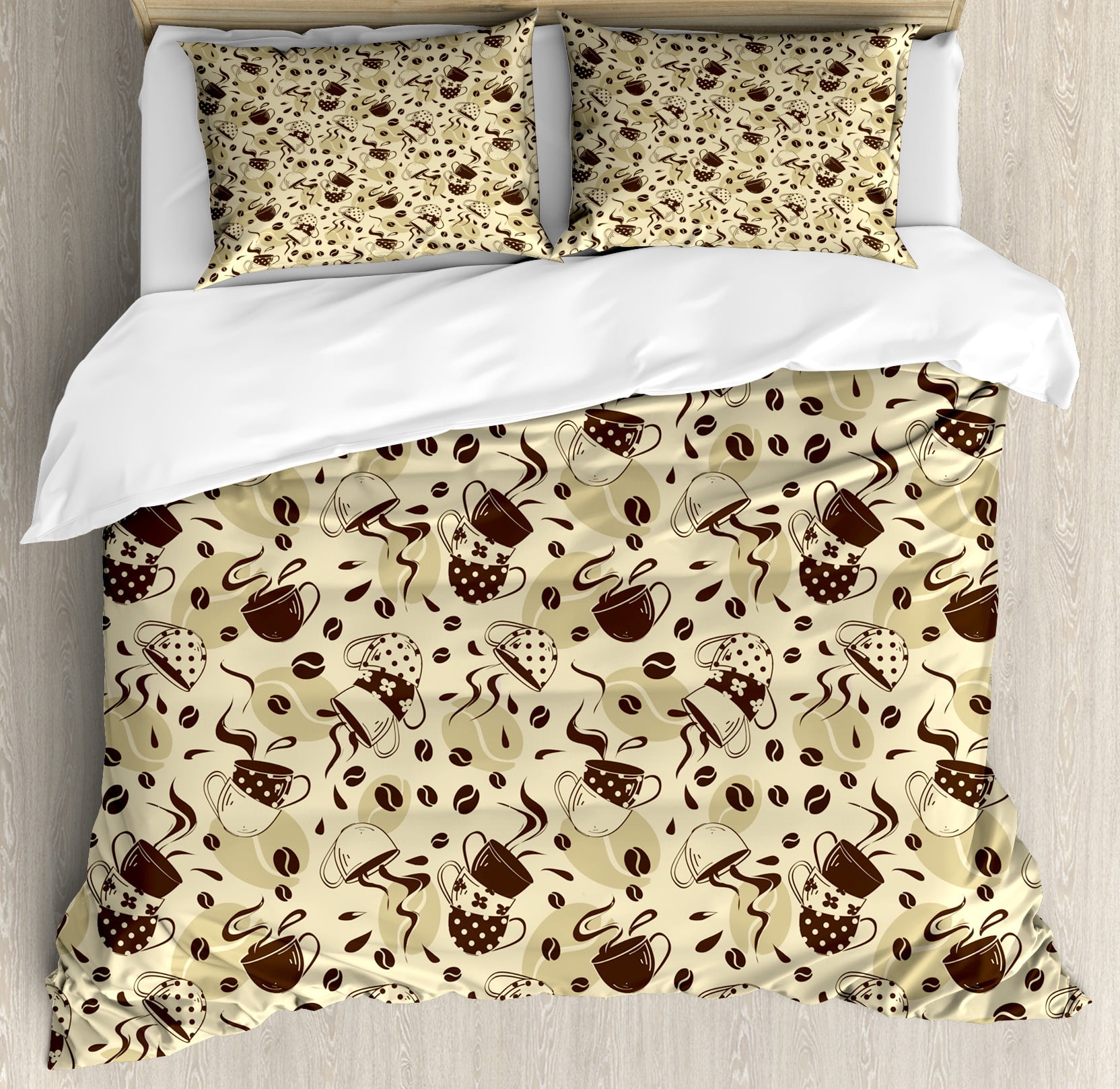 Modern Duvet Cover Set, Contemporary Coffee Cups Polka Dots and Beans ...
