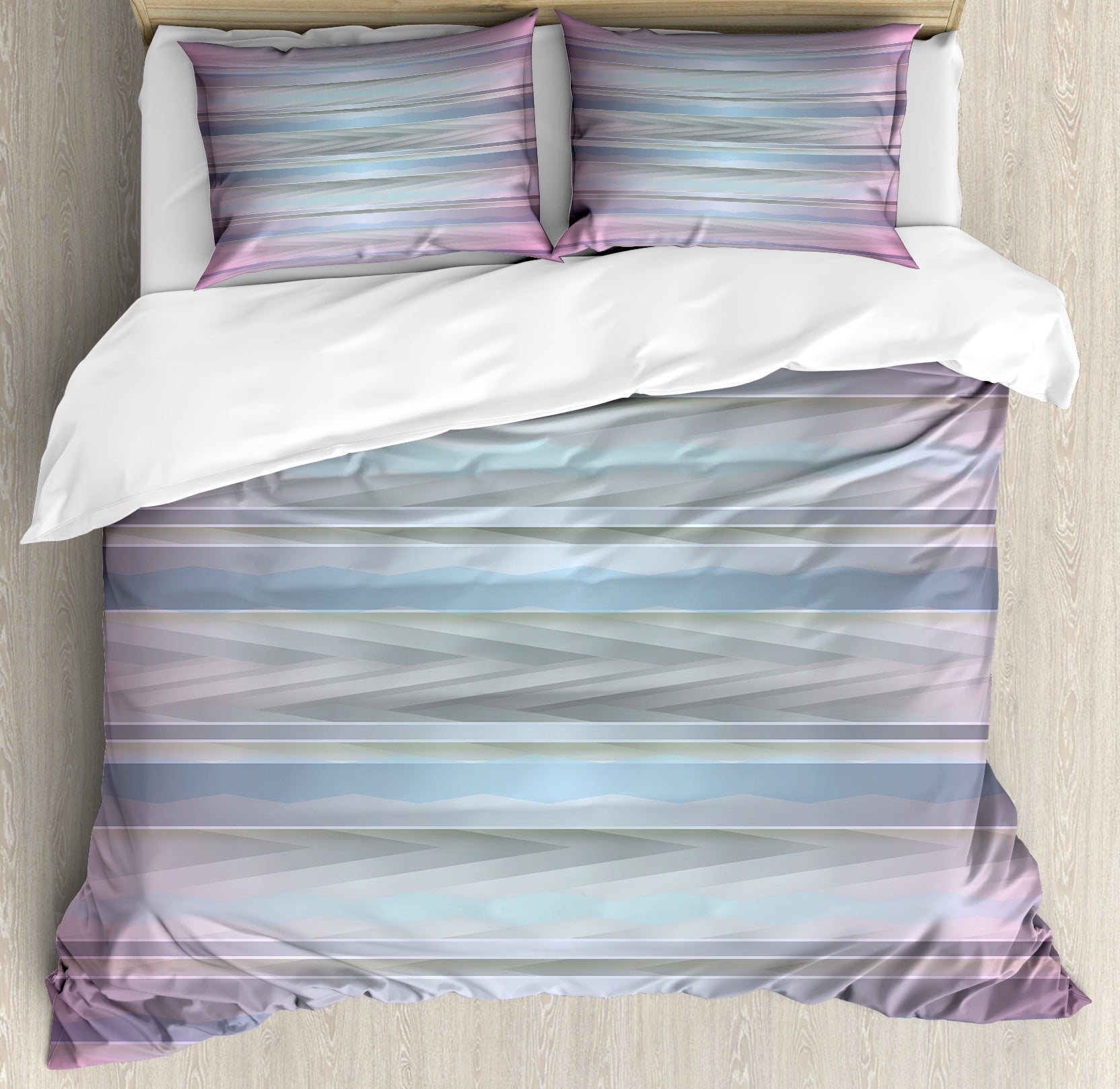 Modern Duvet Cover Set, Different Colored Parallel Lines with Inner Zig ...
