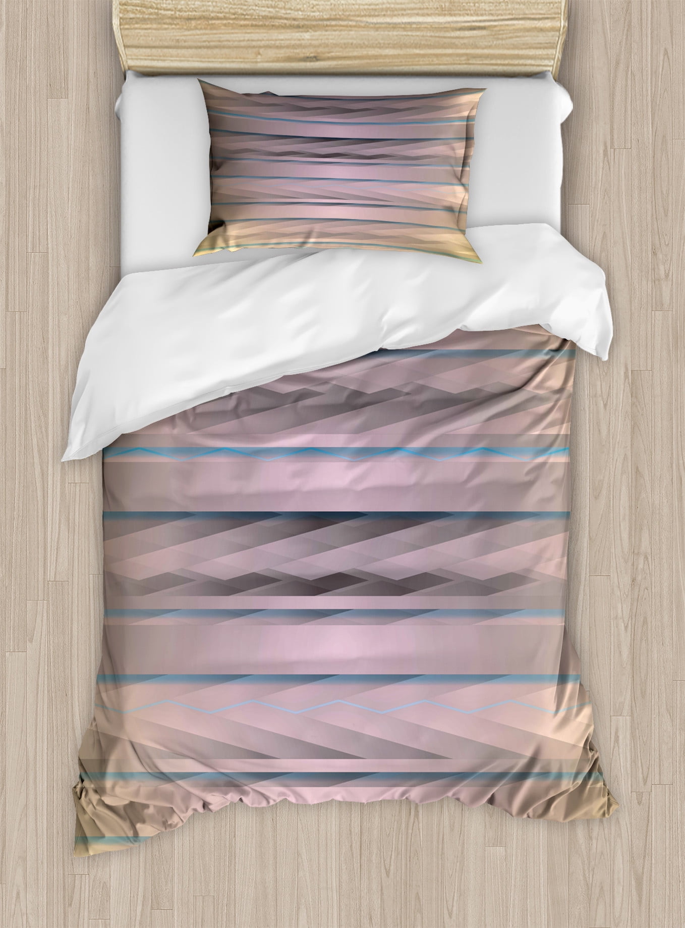 Modern Duvet Cover Set, Earth Toned Fractured Zig Zag Dimensions ...