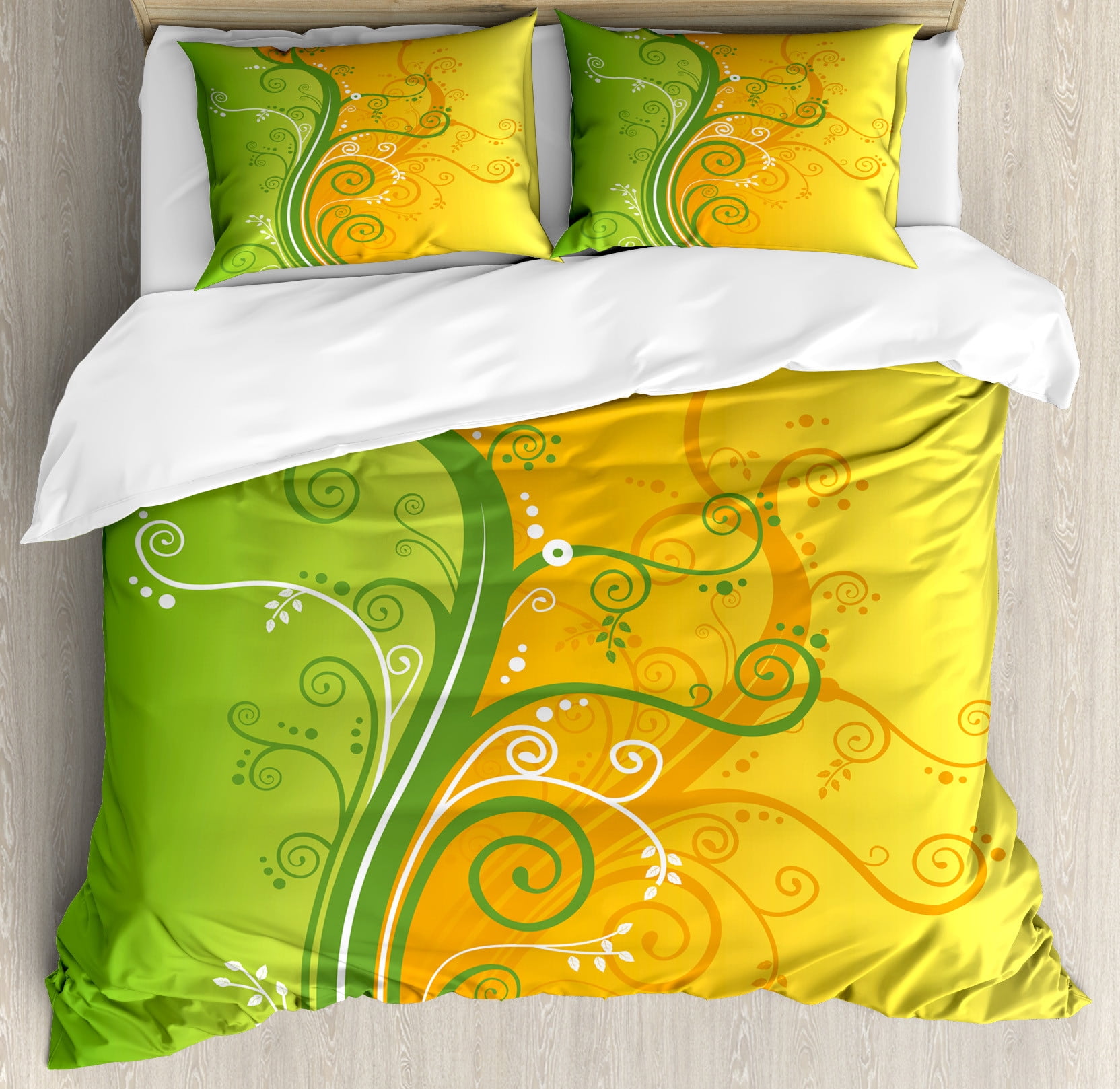 Modern Duvet Cover Set, Floral Flower Swirls Leaves on the Branches ...