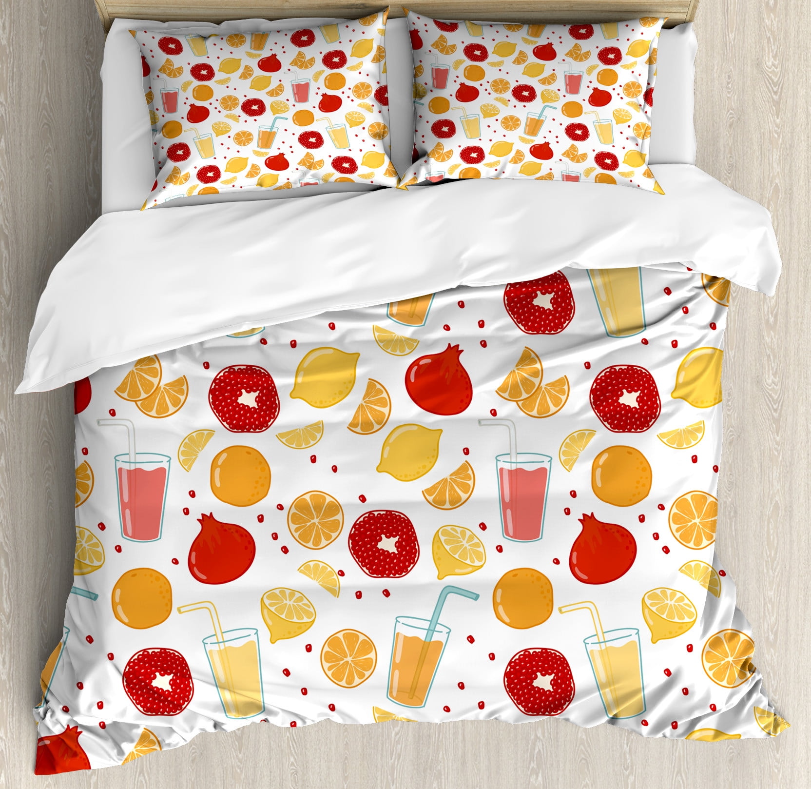 Modern Duvet Cover Set, Fruits Pomegranate Orange Juice Kitchen Lemon ...