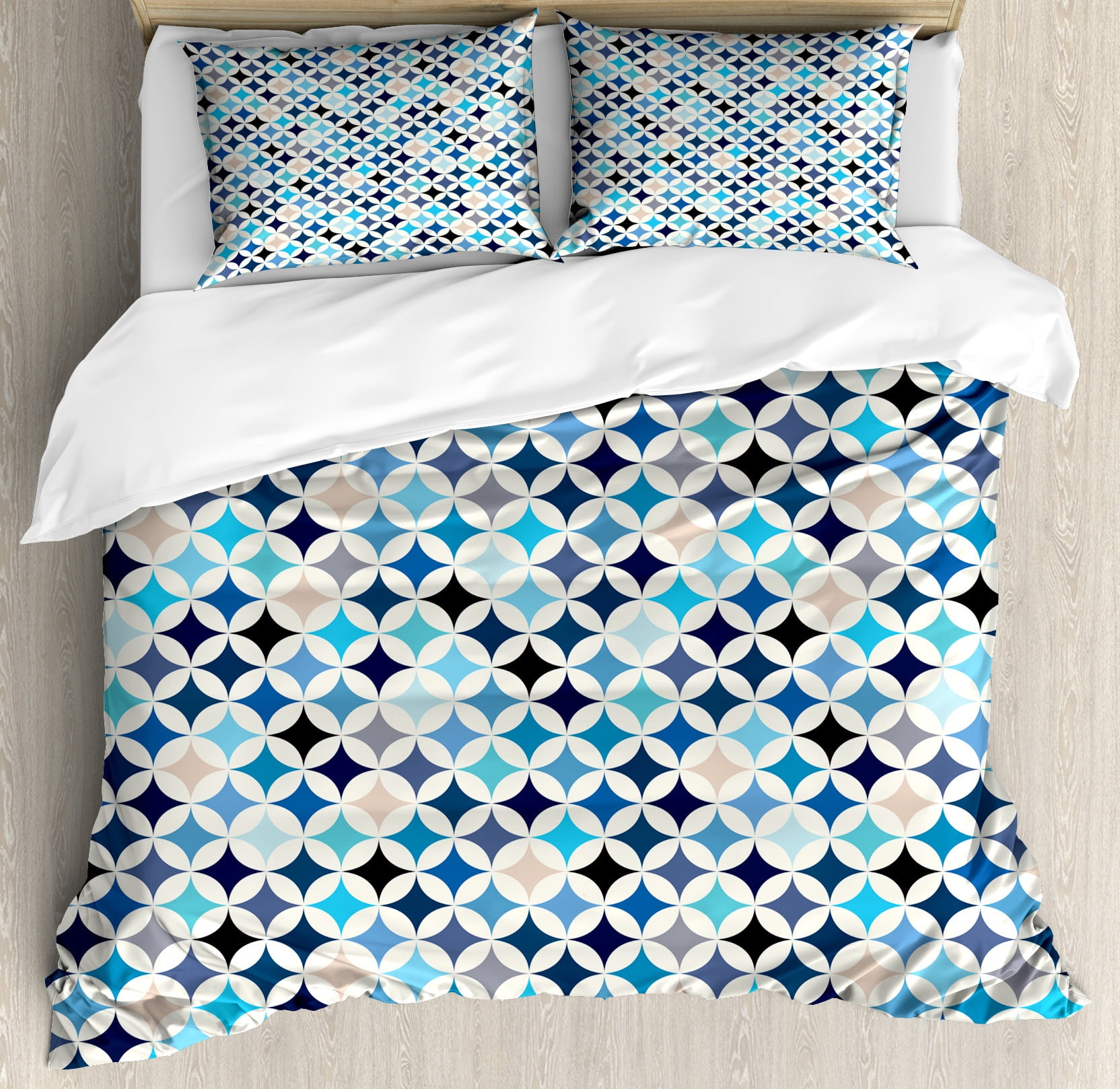 Modern Duvet Cover Set, Geometric Circles with Half Round Like Square ...
