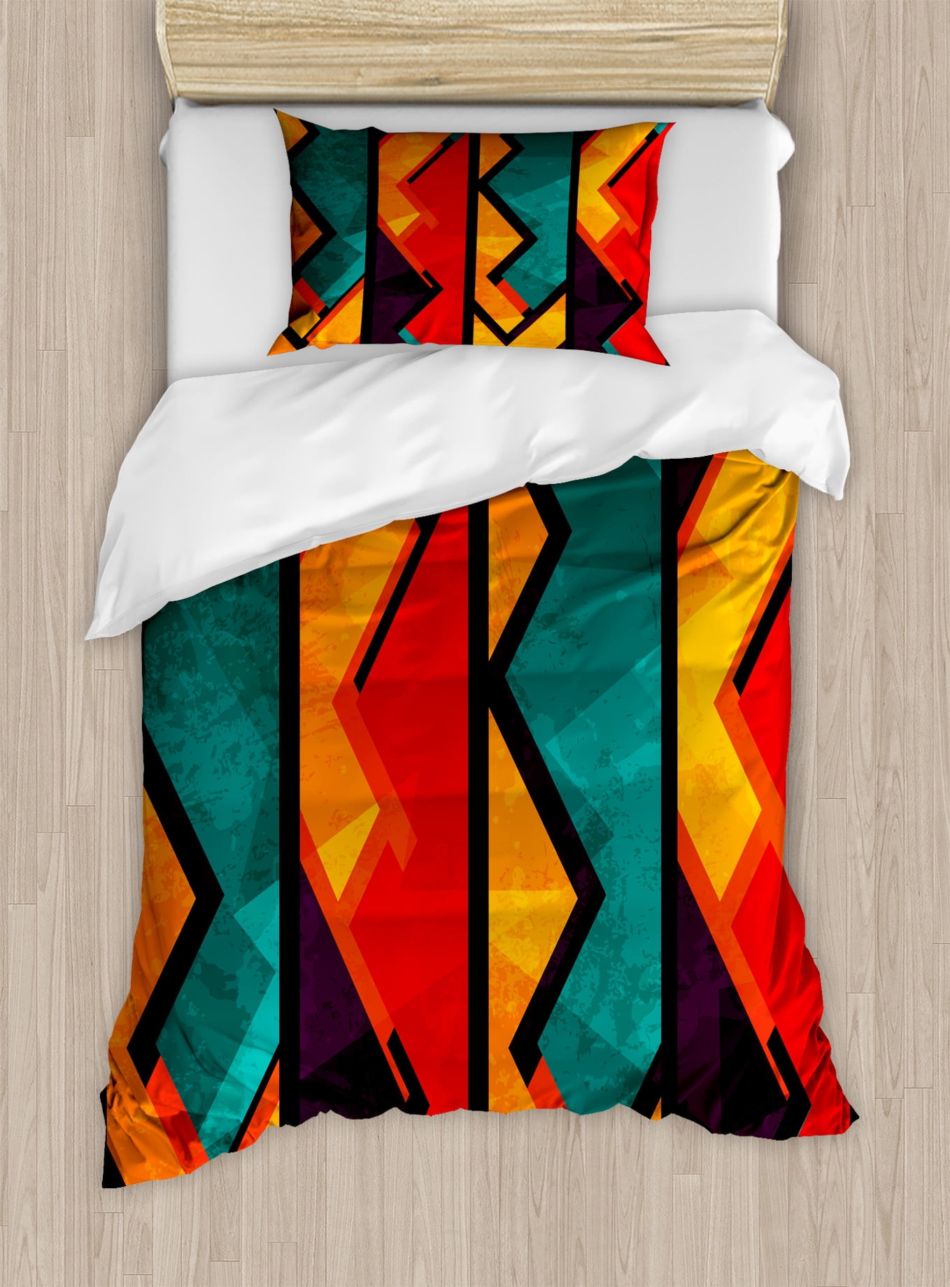 Modern Duvet Cover Set, Geometric Contemporary Art Design Black Bold ...