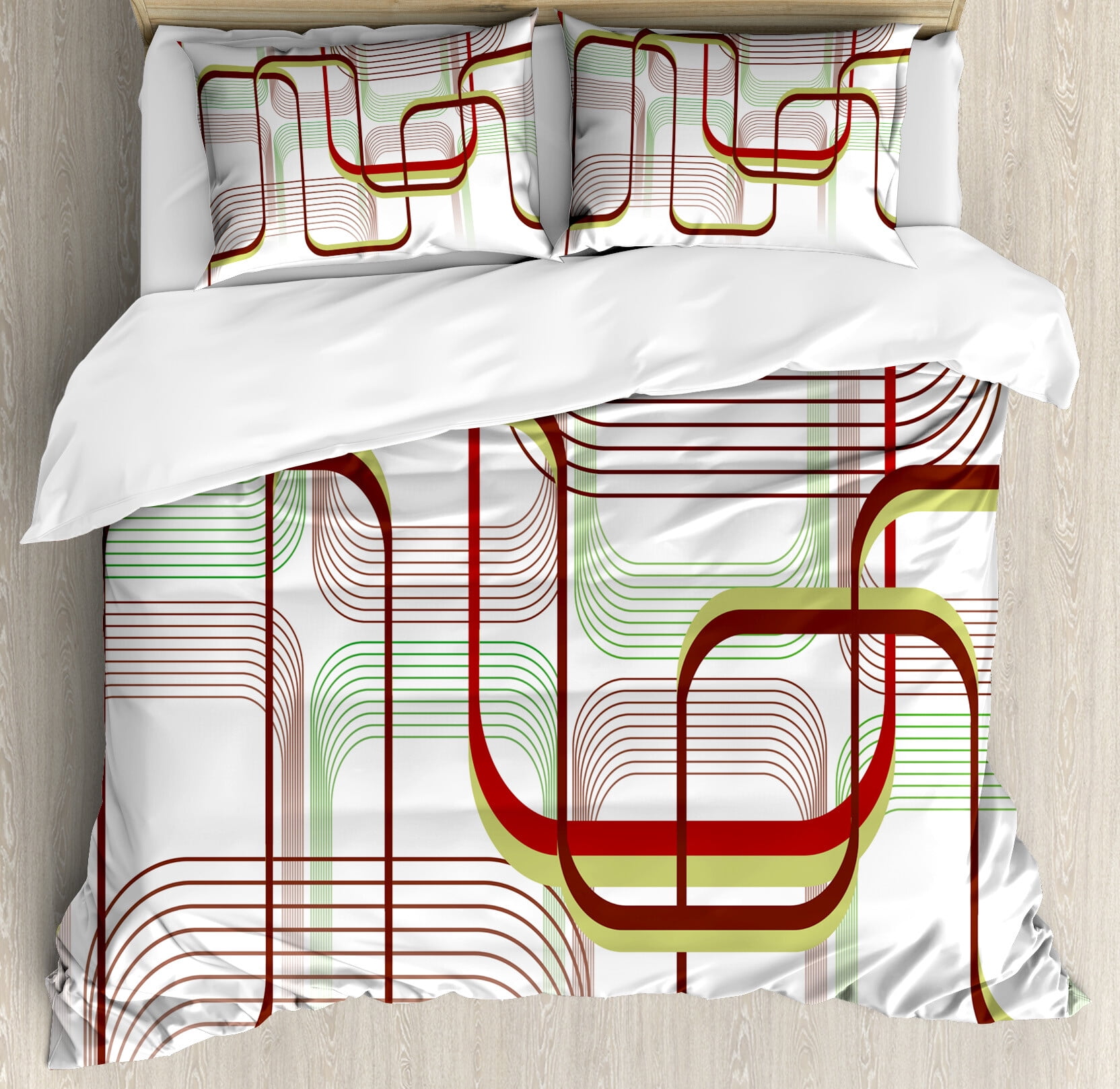 Modern Duvet Cover Set, Geometric Contemporary Wavy Lines with Abstract ...