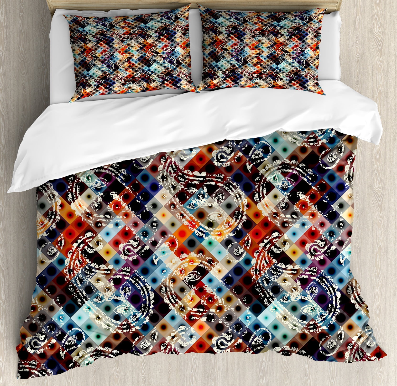 Modern Duvet Cover Set, Geometric Retro Design Background with Paisley ...