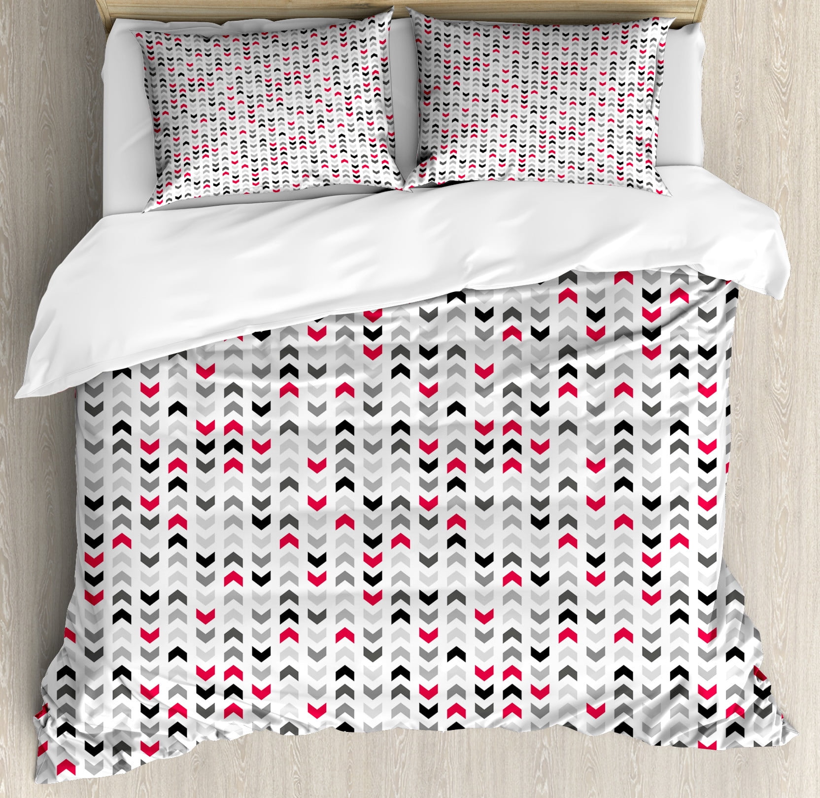 Modern Duvet Cover Set, Geometrical Chevron Zig Zag Lines Triangles Pattern Contemporary Art ...