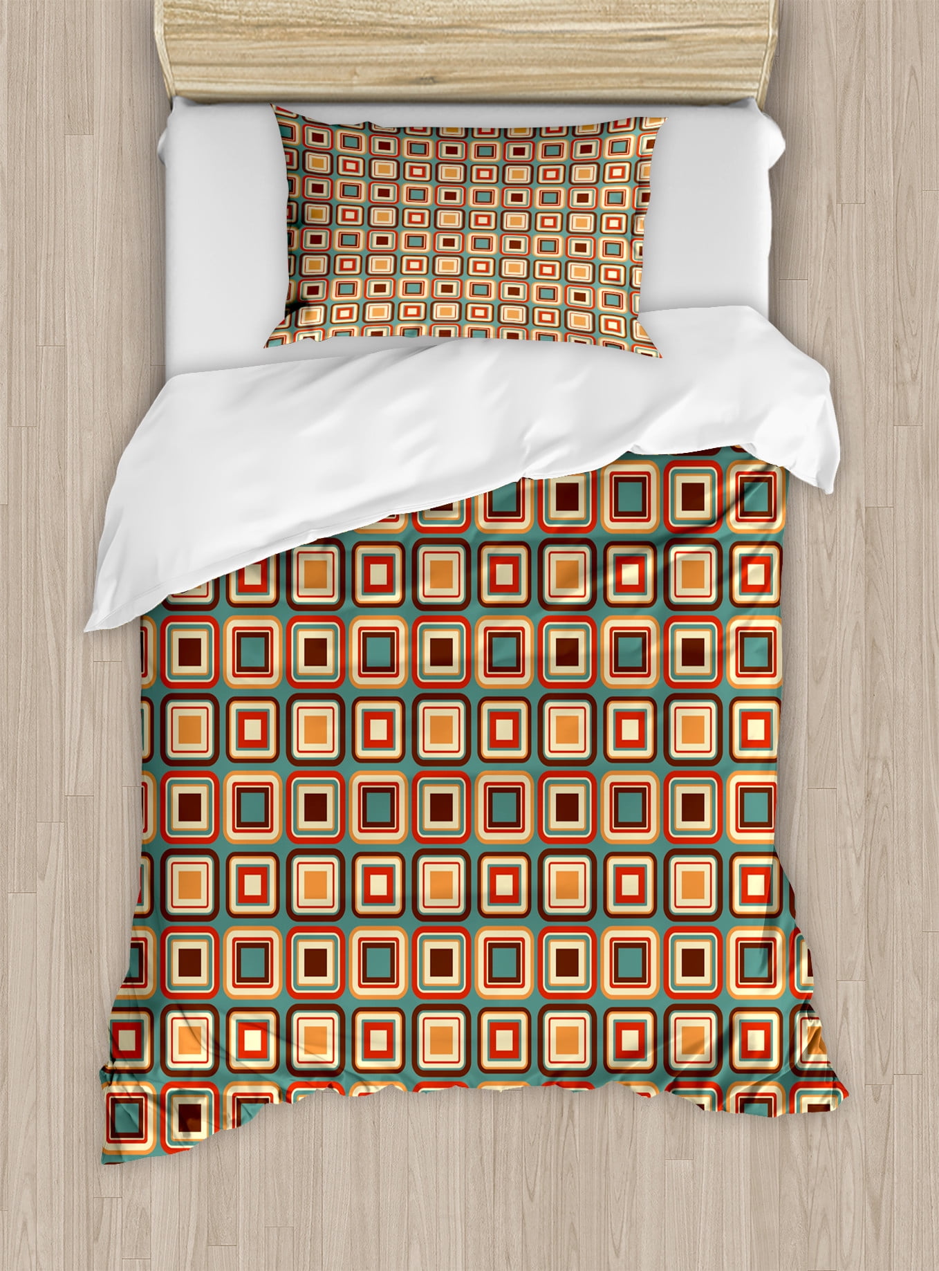 Modern Duvet Cover Set, Geometrical Pattern with Rounded Nested Squares ...