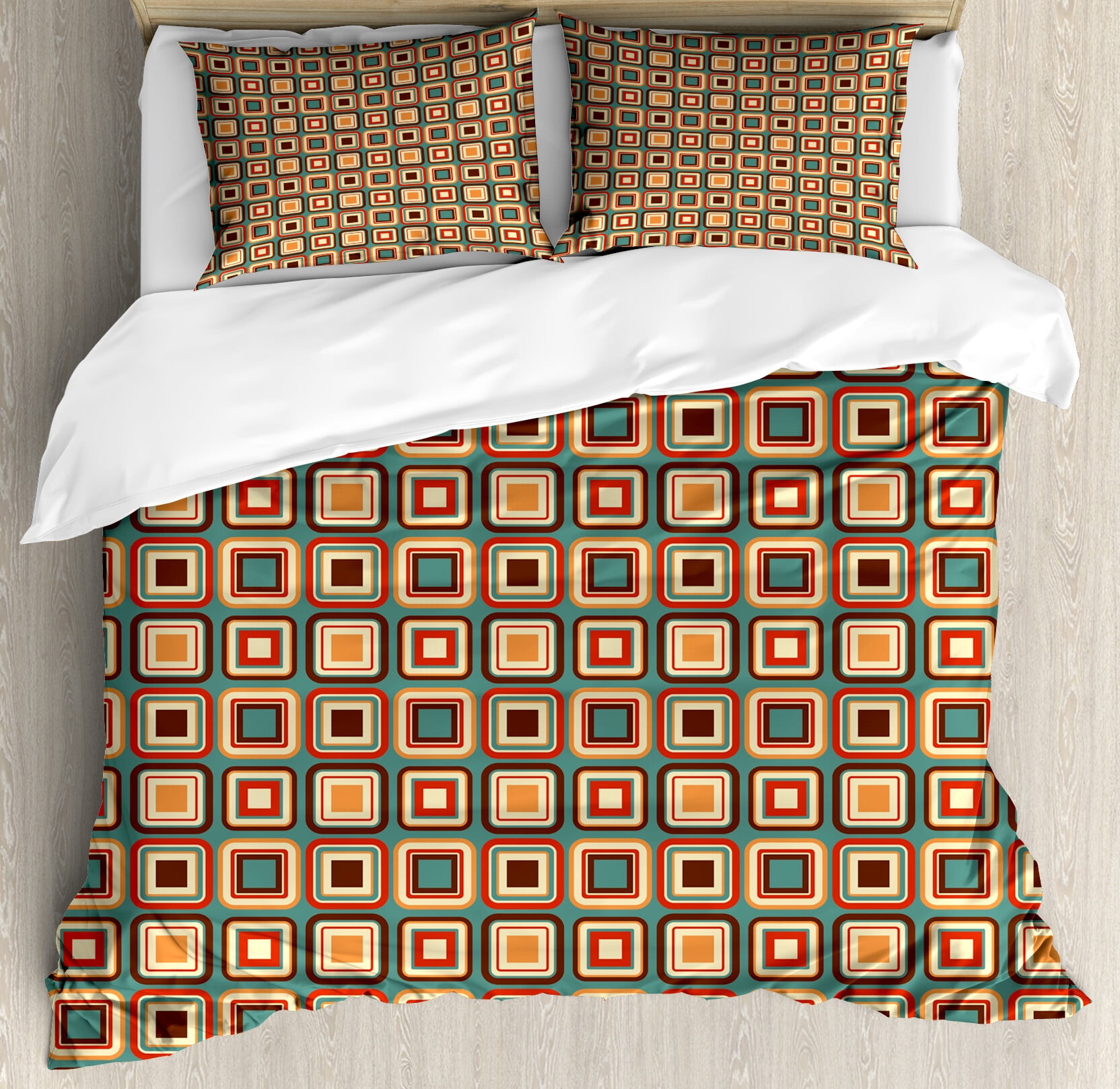 Modern Duvet Cover Set, Geometrical Pattern with Rounded Nested Squares ...