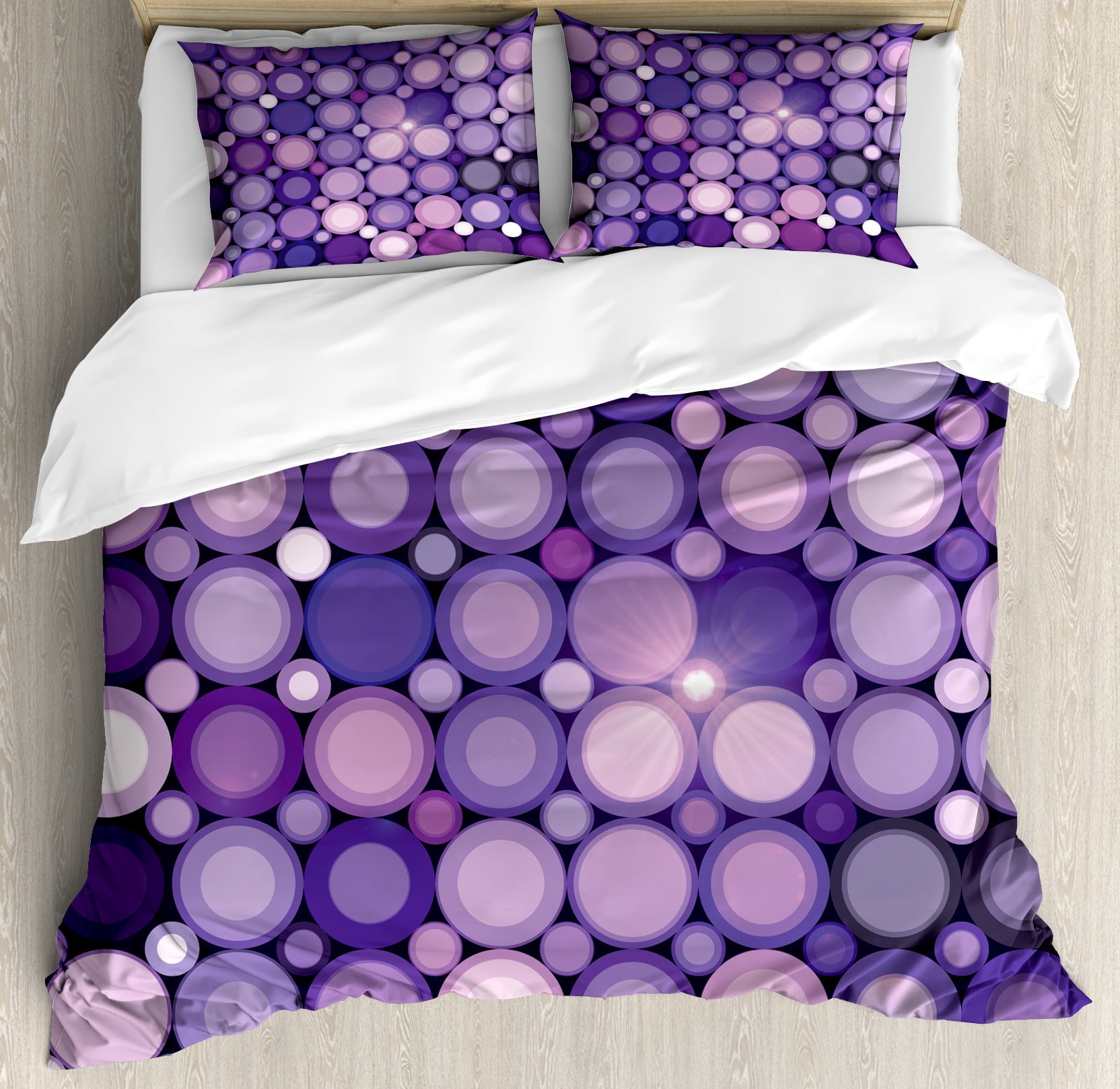 Modern Duvet Cover Set, Geometrical Violet Circles Round Disco Inspired ...