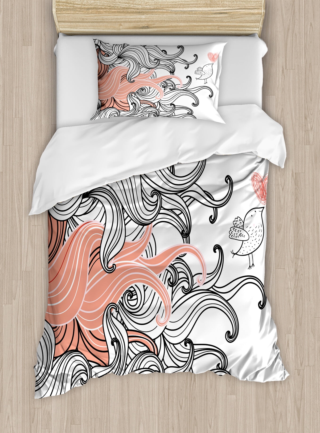 Modern Duvet Cover Set, Graphic Swirls Wave Like Minimalist Pattern ...