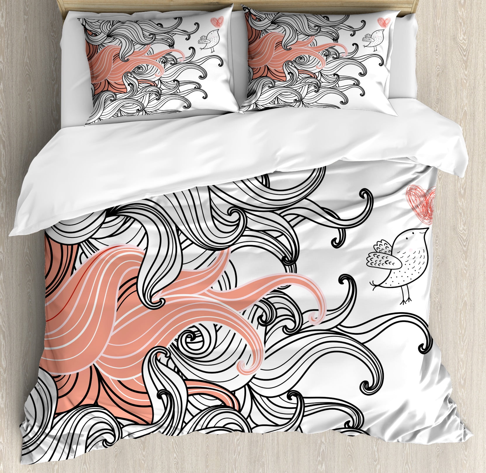Modern Duvet Cover Set, Graphic Swirls Wave Like Minimalist Pattern ...