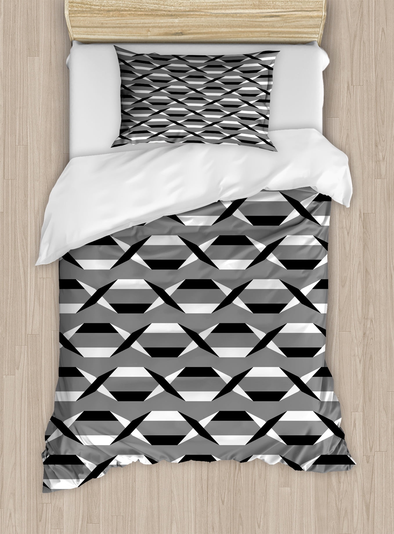 Modern Duvet Cover Set, Horizontal Arrangement of Intersecting Streaks ...