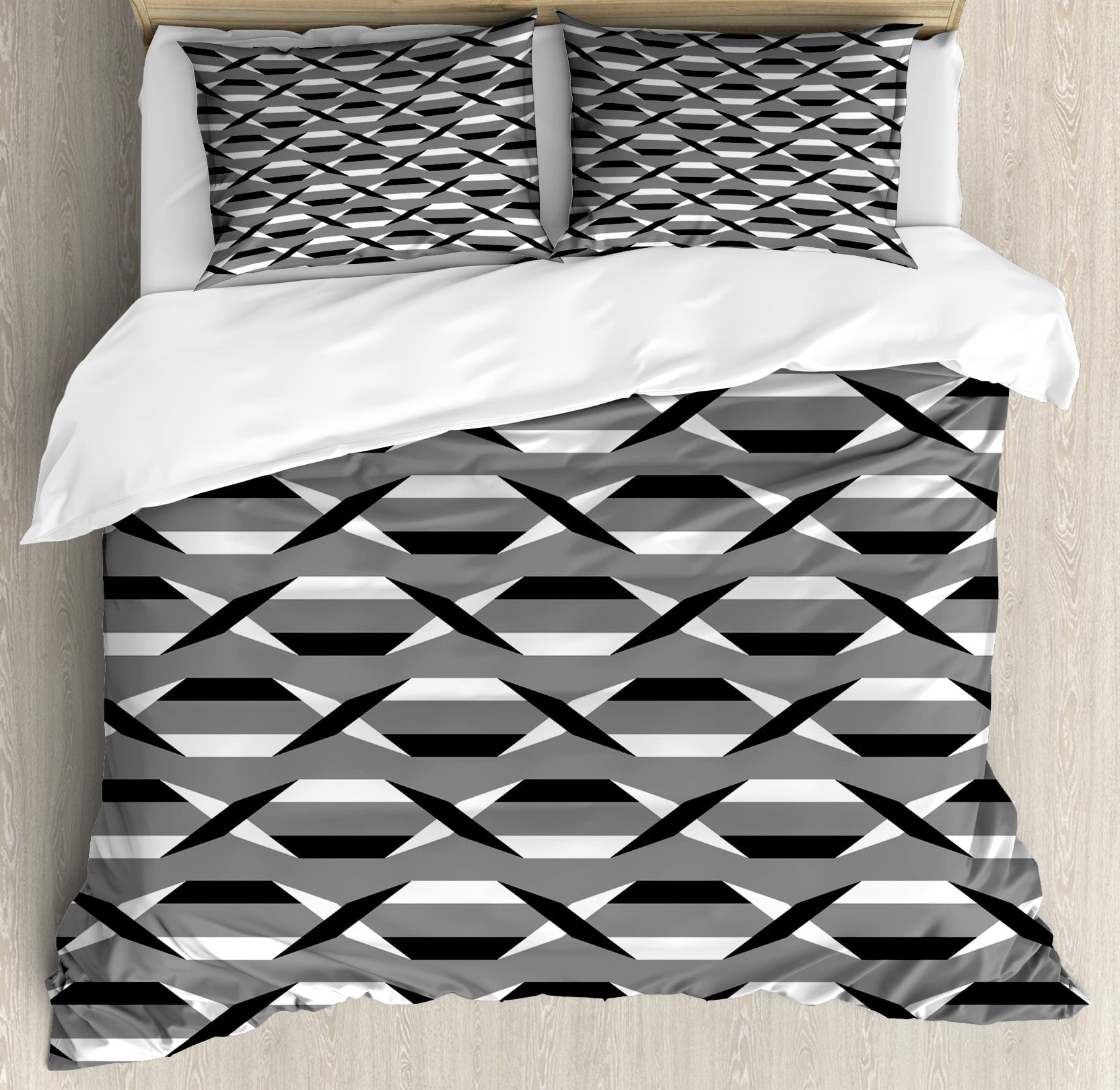 Modern Duvet Cover Set, Horizontal Arrangement of Intersecting Streaks ...