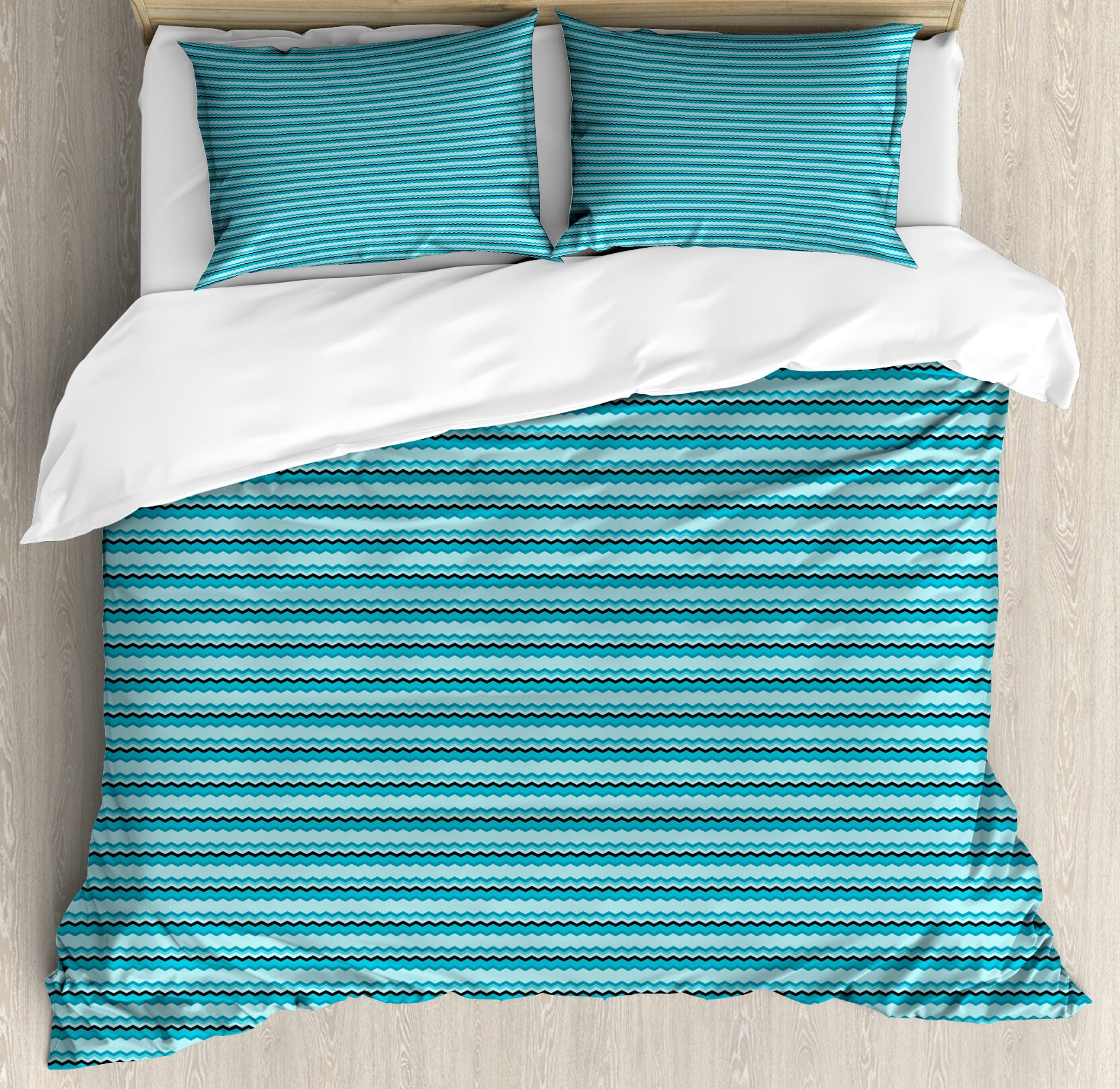 Modern Duvet Cover Set, Horizontally Arranged Zigzags Chevron Inspired ...