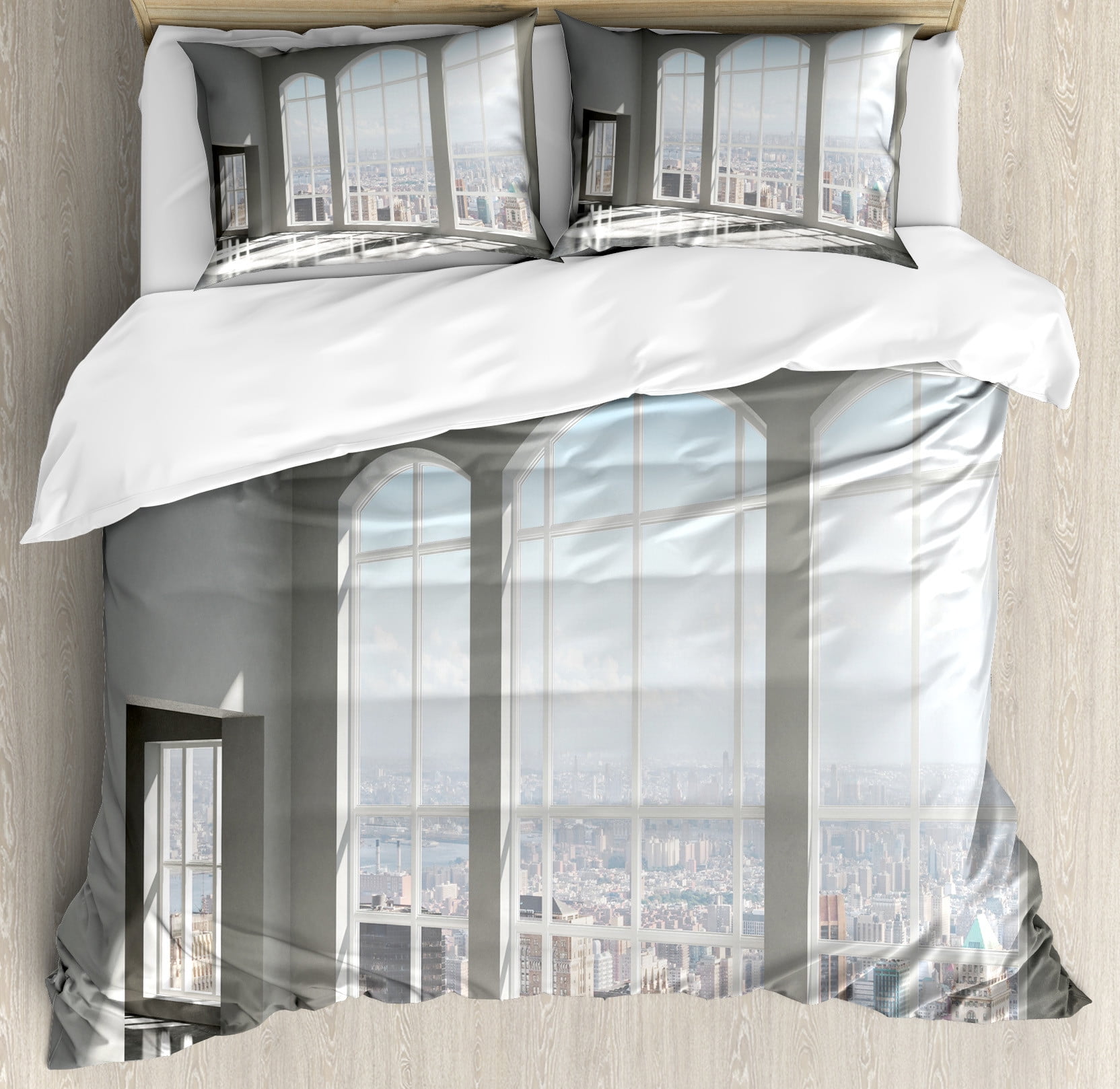 Modern Duvet Cover Set, House in Urban City Scenery with Country Home ...