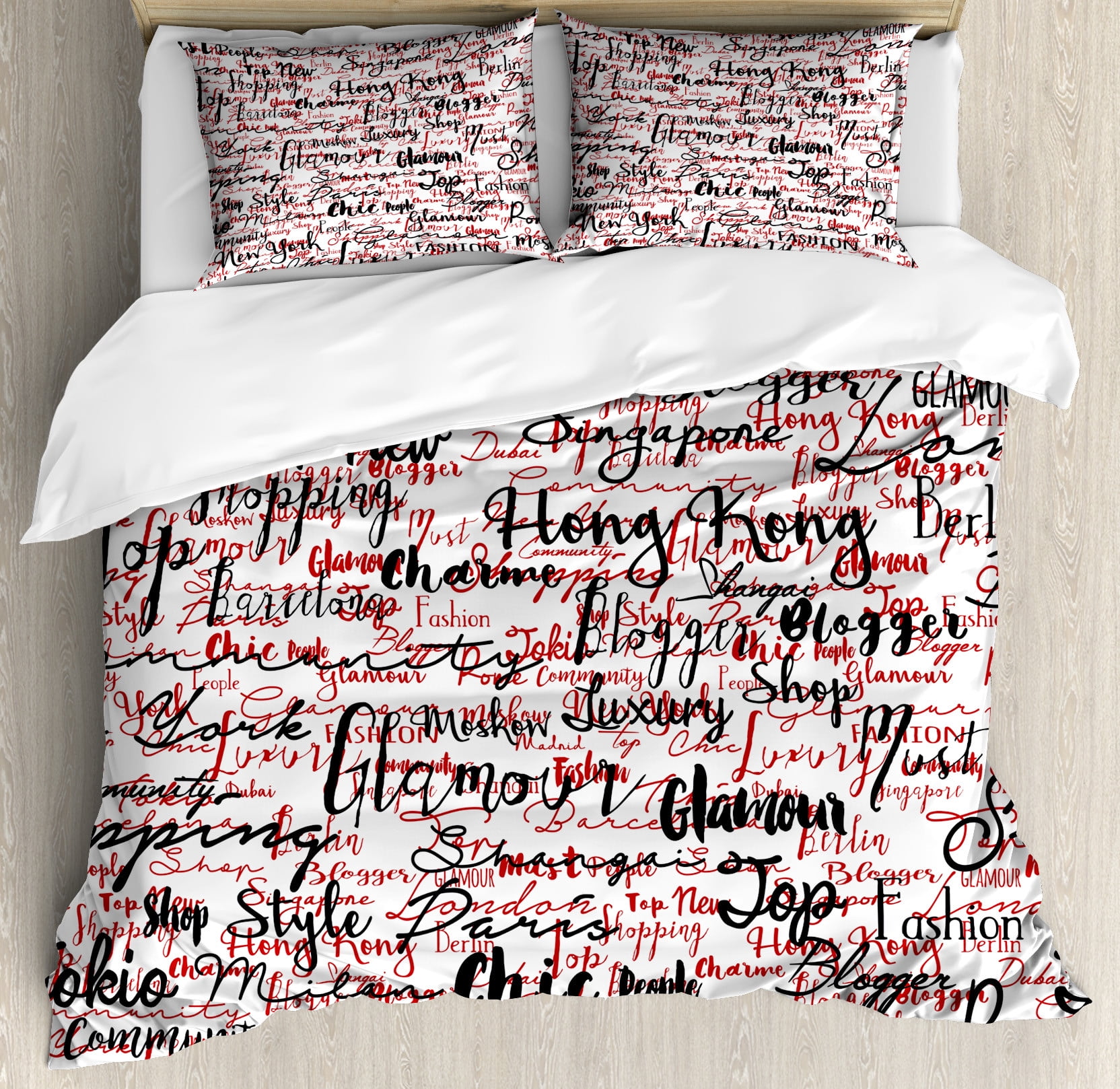 Modern Duvet Cover Set, Ink Handwritten Popular Country Capitals with ...