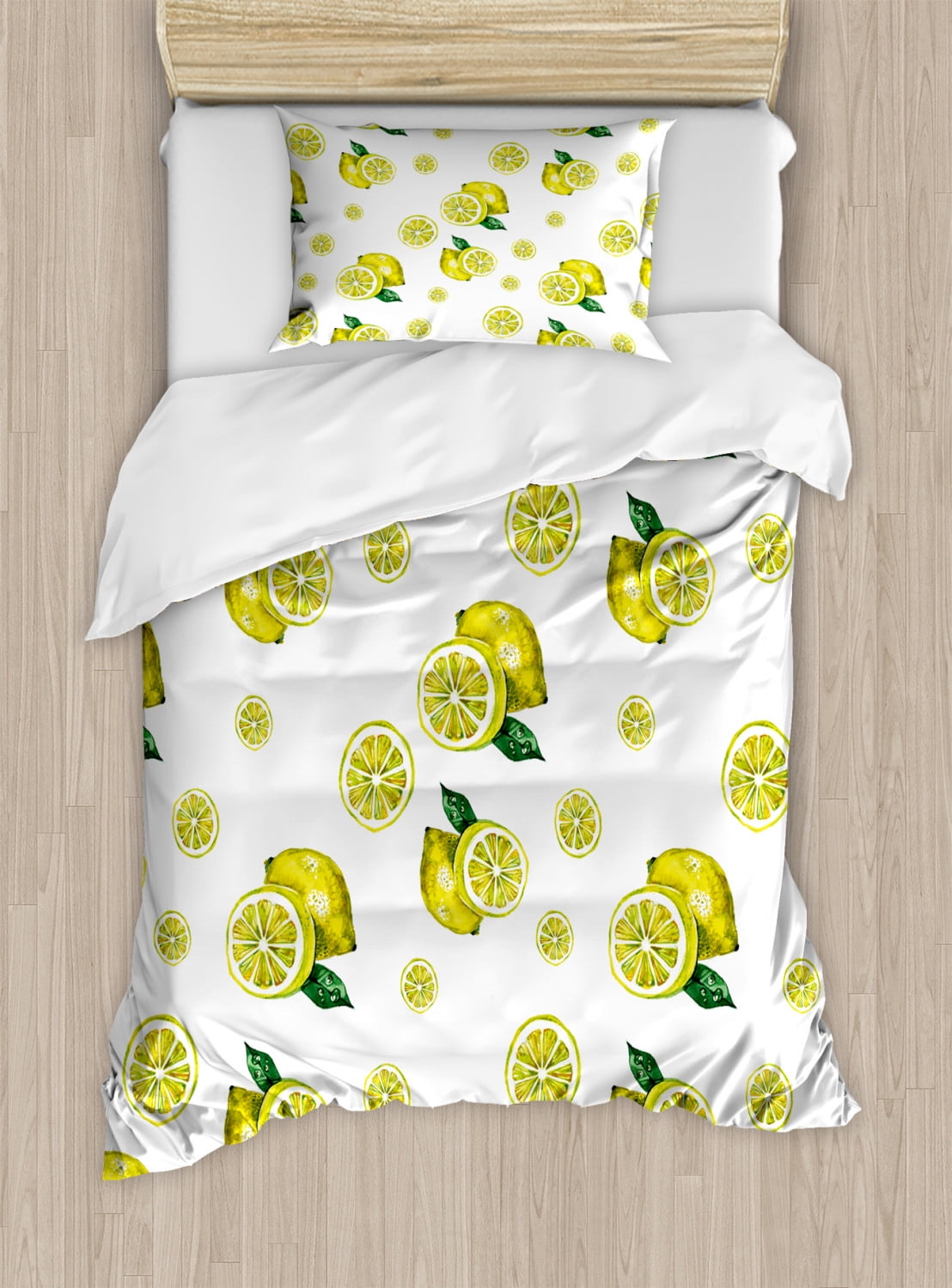 Modern Duvet Cover Set, Lemon with Slices and Leaves Summer Season ...