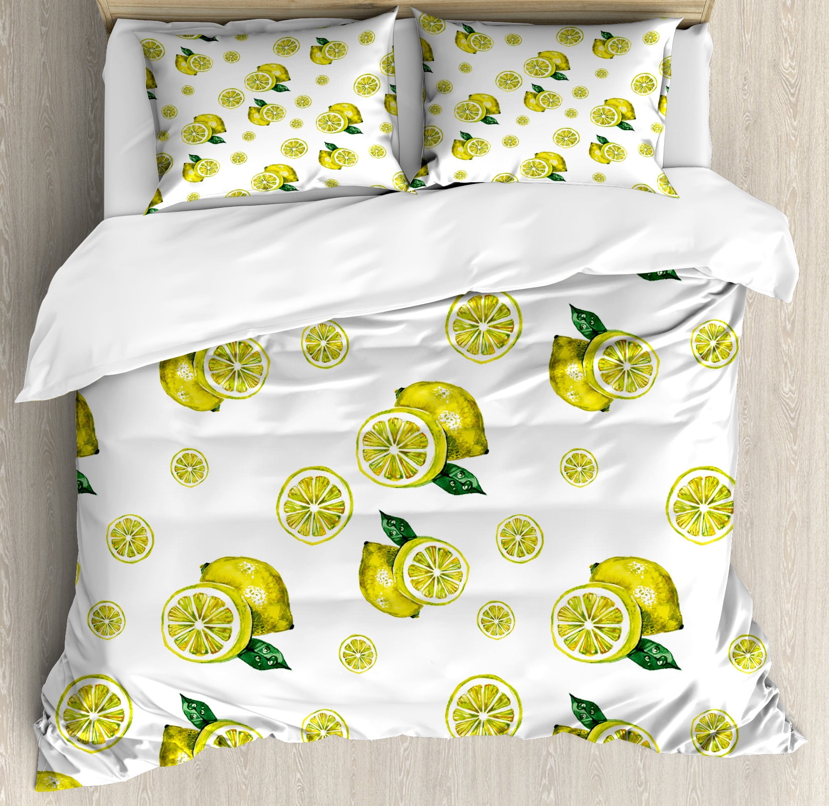 Modern Duvet Cover Set, Lemon with Slices and Leaves Summer Season ...