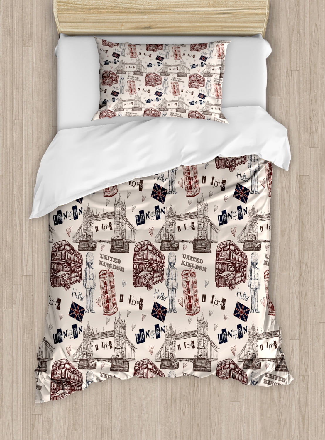 Modern Duvet Cover Set, London United Kingdom Island Print with City ...