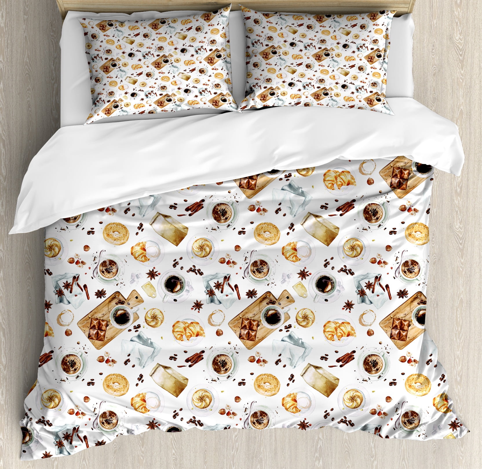 Modern Duvet Cover Set, Lunch Table with Croissant Bagels Coffee Cheese ...