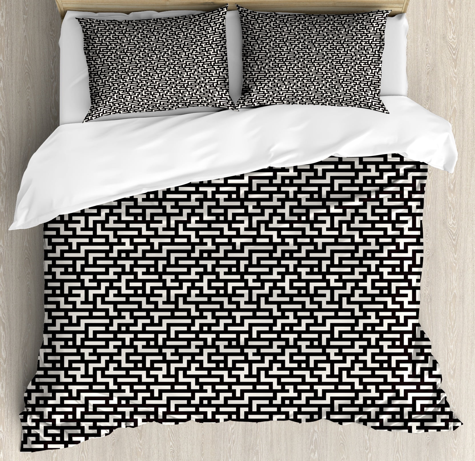 Modern Duvet Cover Set, Maze Style Pattern of Polygonal Shapes ...