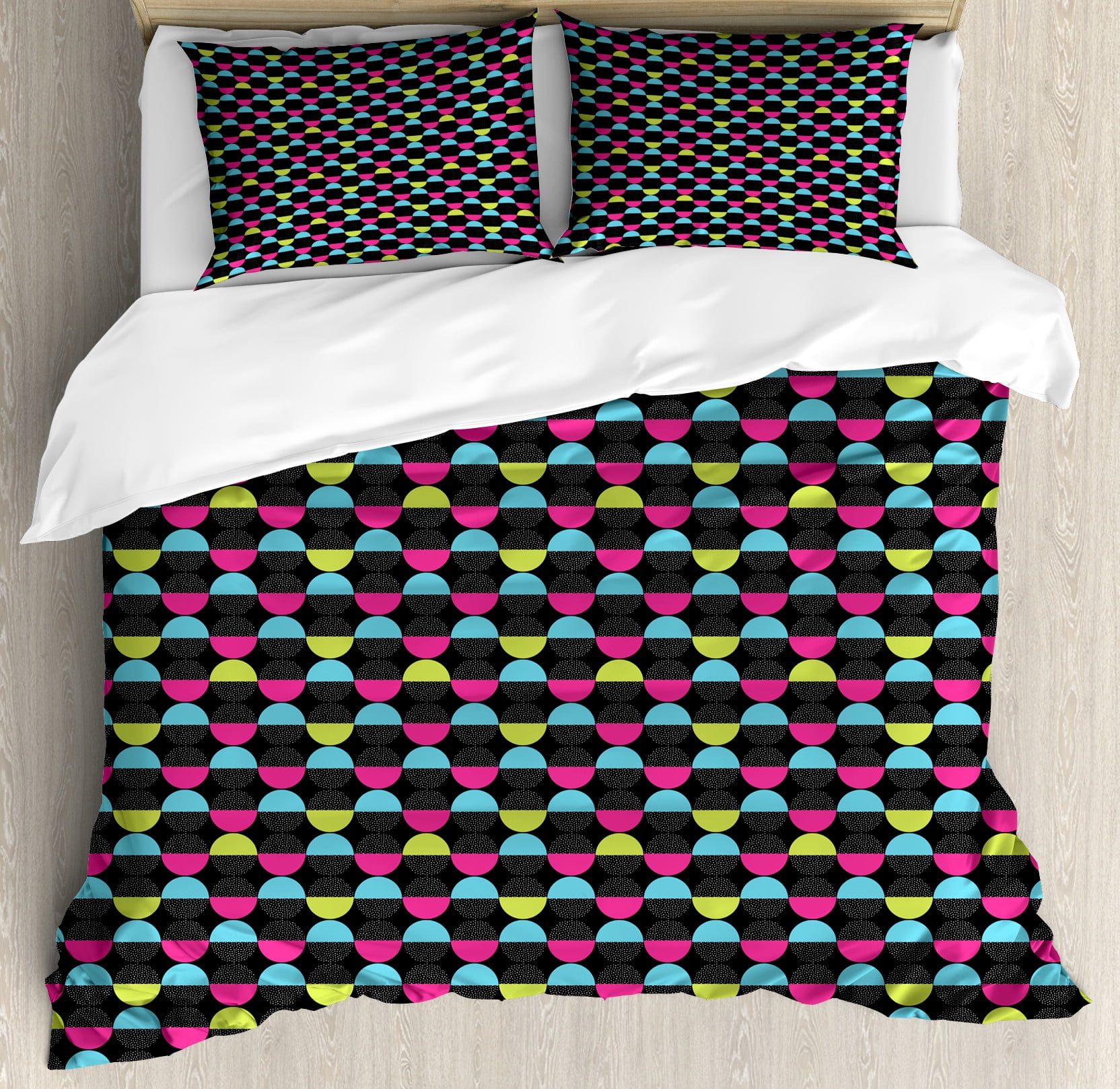 Modern Duvet Cover Set, Memphis Inspired Pattern of Halved Dotted and ...