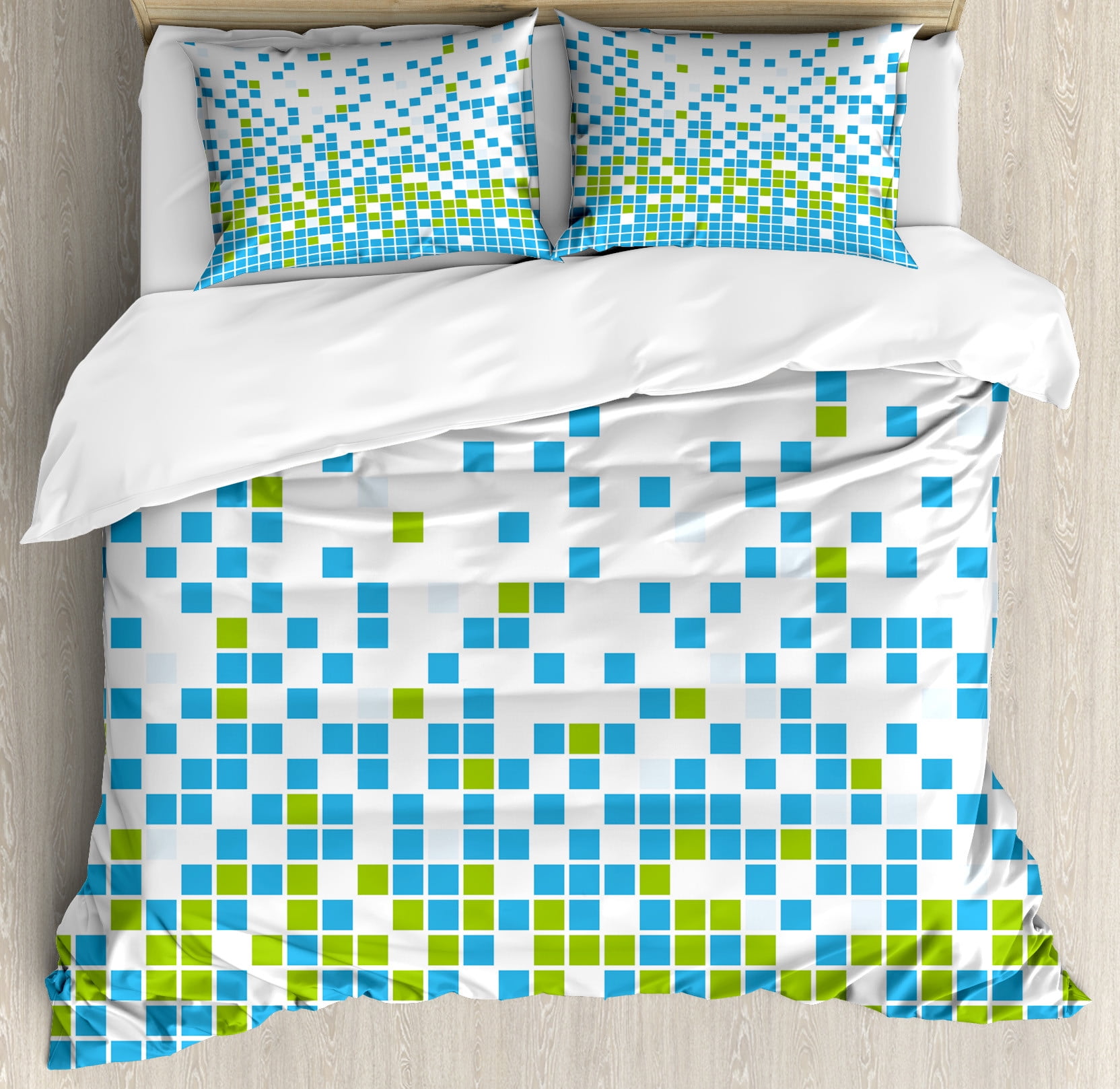 Modern Duvet Cover Set, Mosaic Grid Pattern Pixel Art Digital Design ...