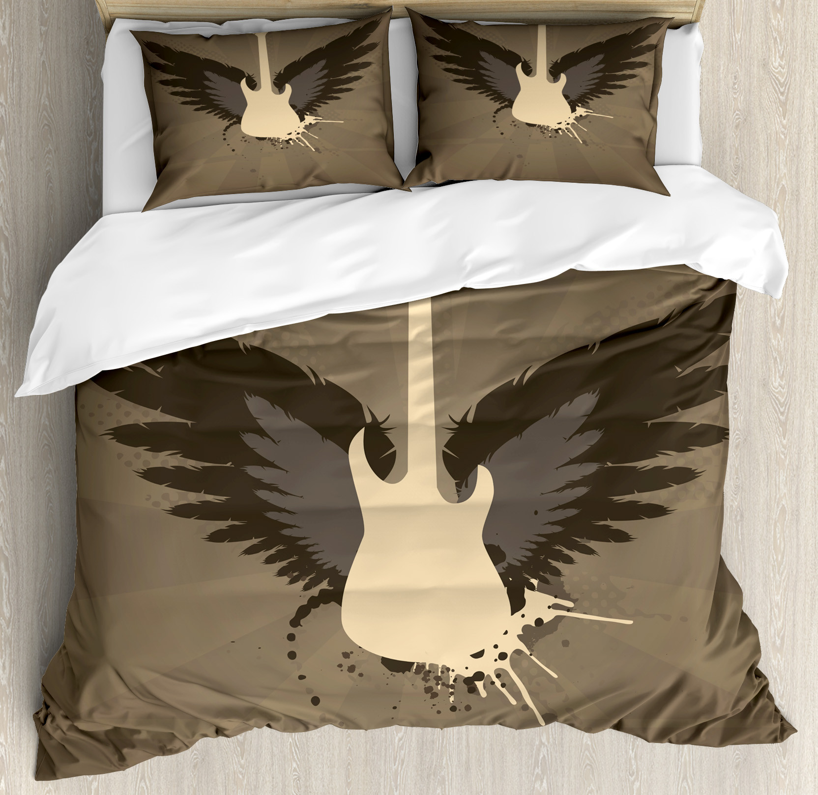 Modern Duvet Cover Set, Music Theme Rock Talent Wings Guitar Instrument ...