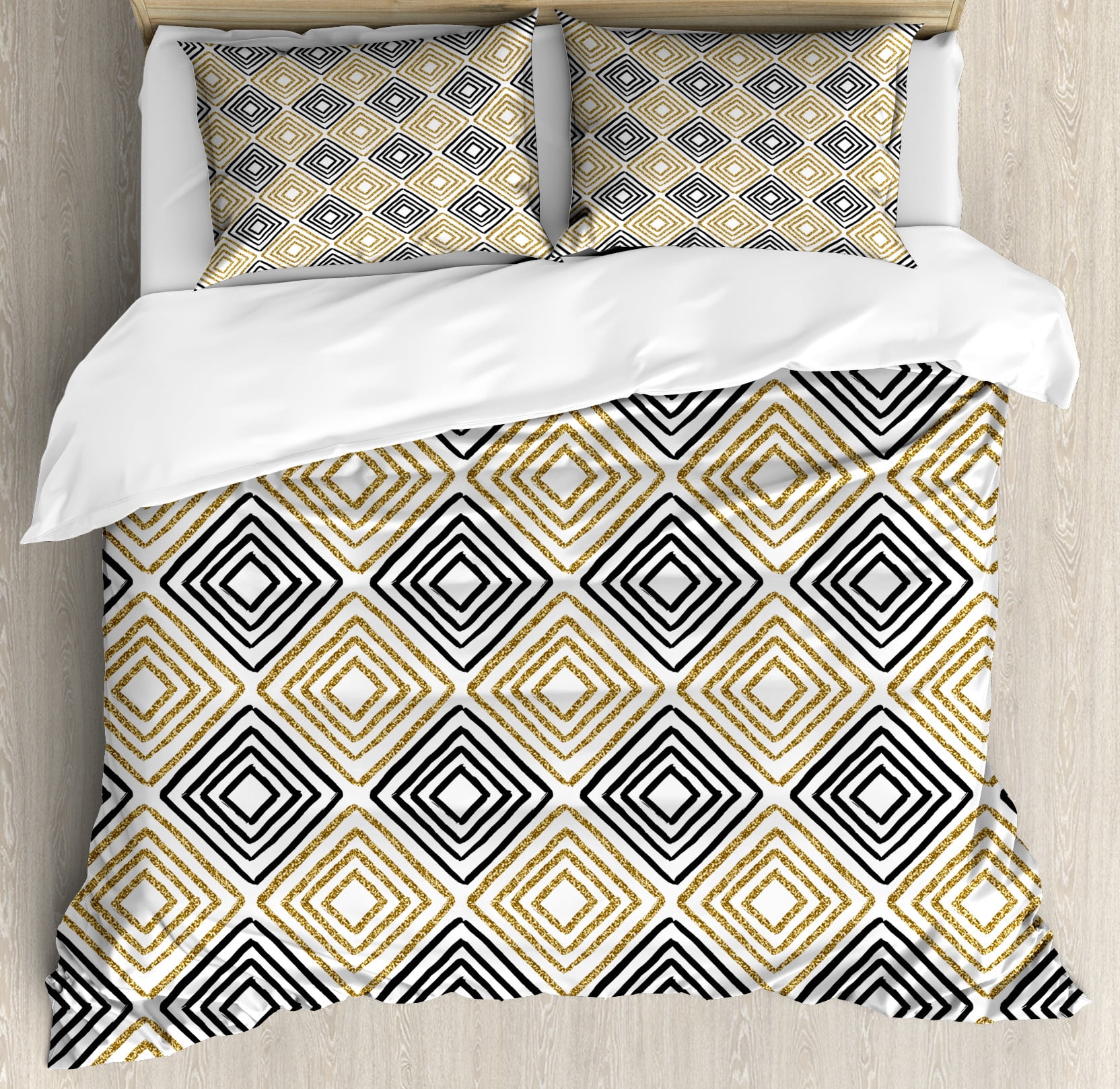 Modern Duvet Cover Set, Nested Square Shaped Lines with Minimalist ...