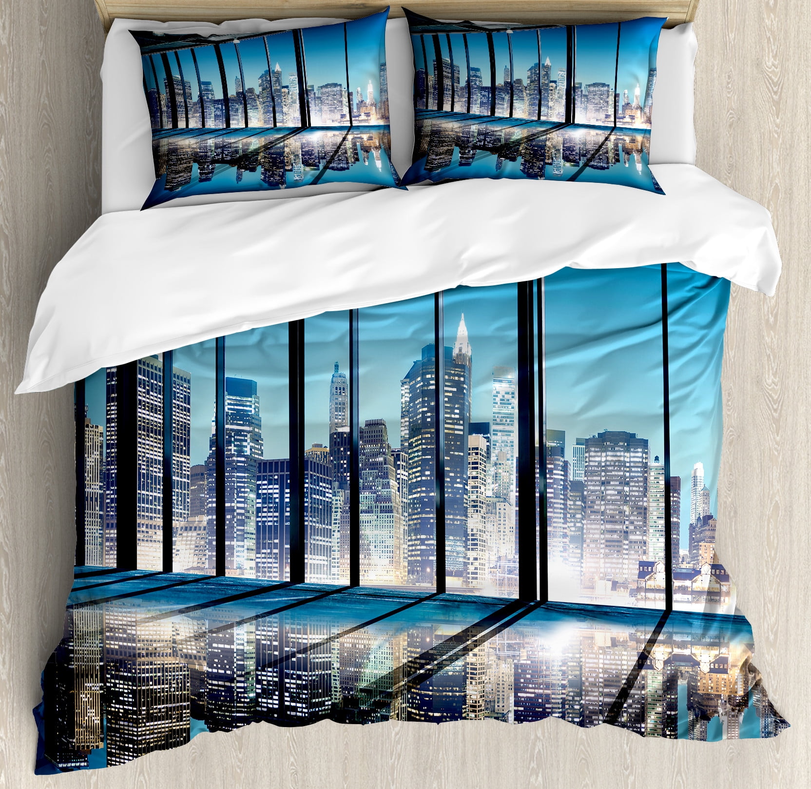 Modern Duvet Cover Set, Office Cityscape Buildings with Glassy Interior ...